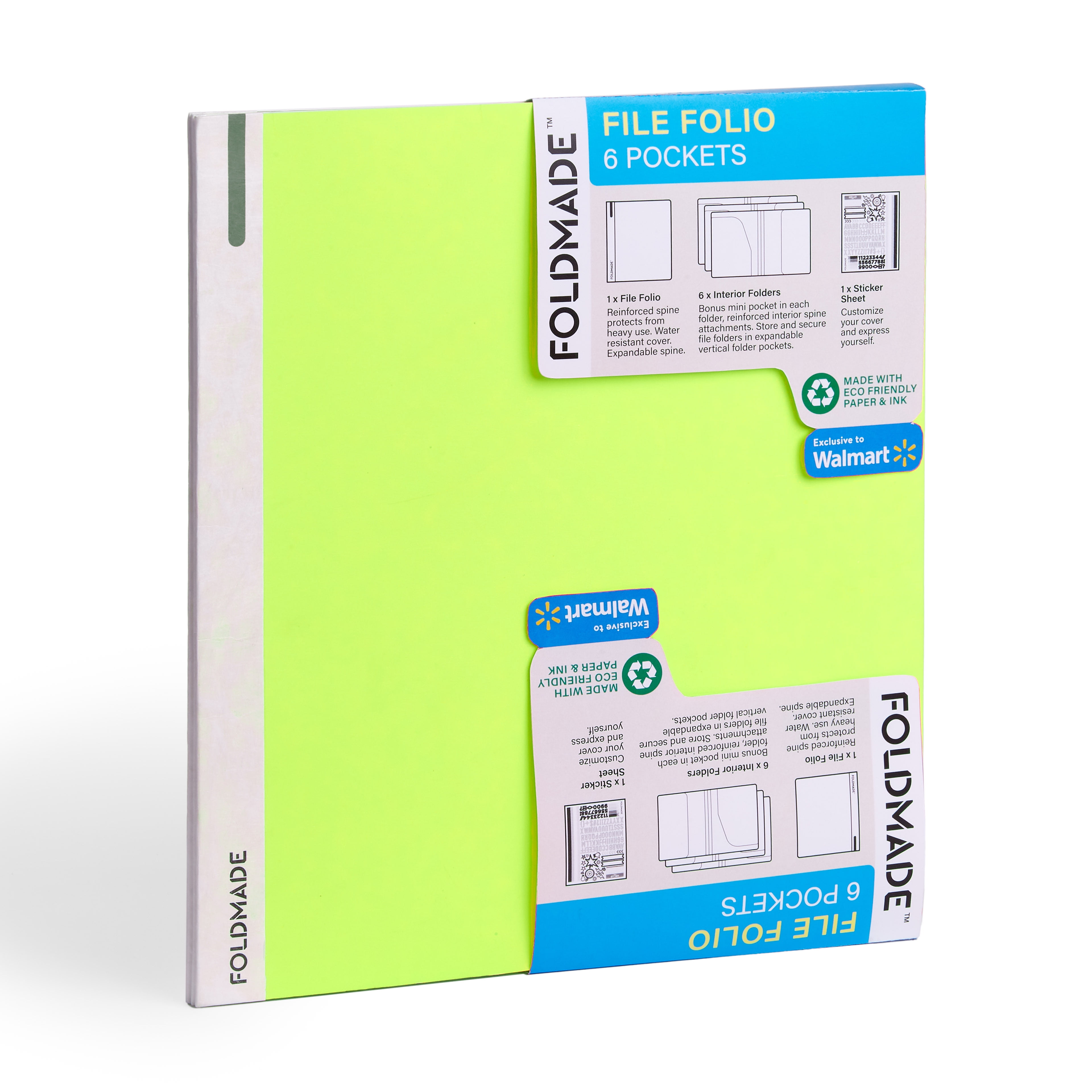Foldmade Paper 6-Pocket File Folio/Folder, Neon Green, Expandable Spine ...