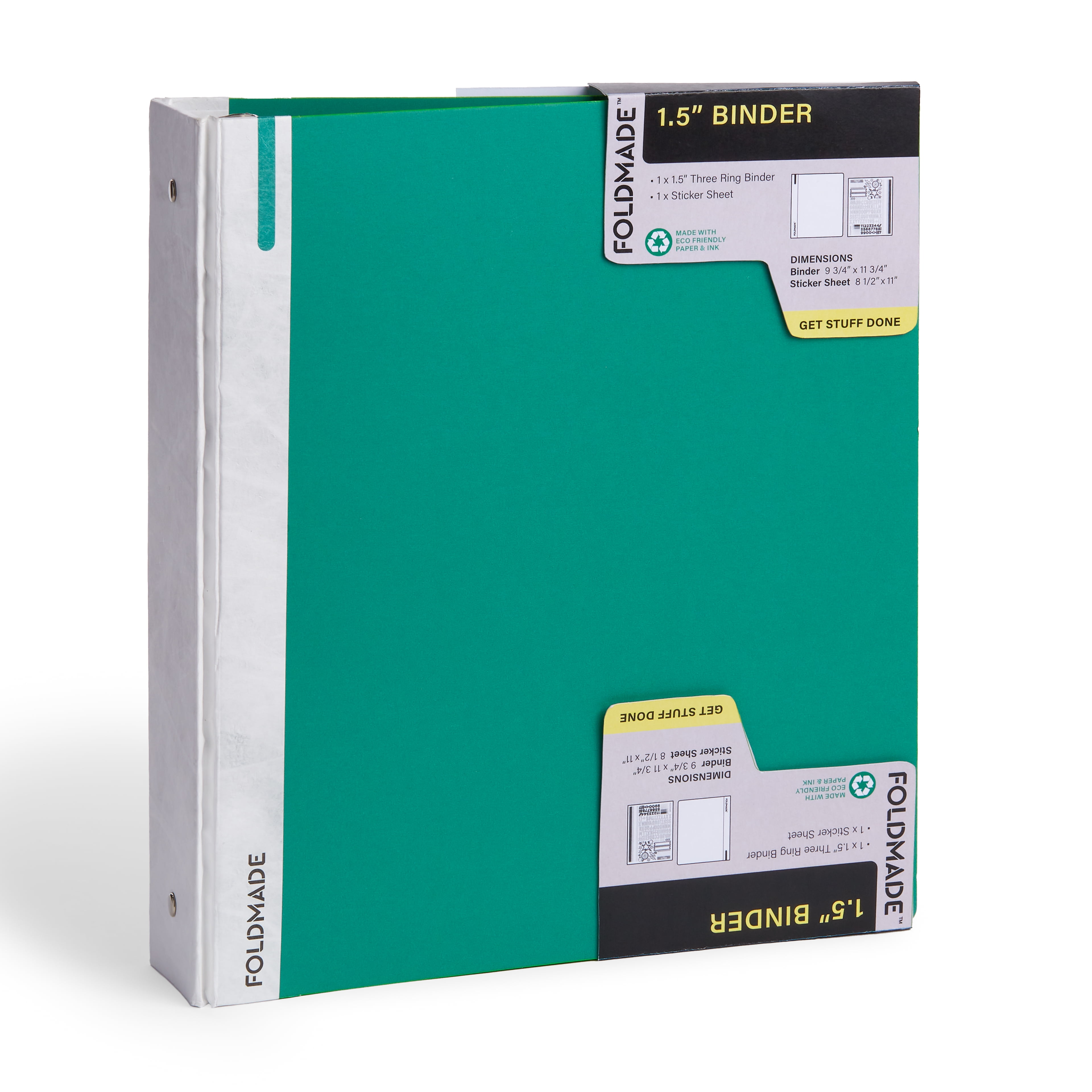 Foldmade Paperboard 3-Ring Binder, 1.5" Malibu Green, 275 Sheets ...
