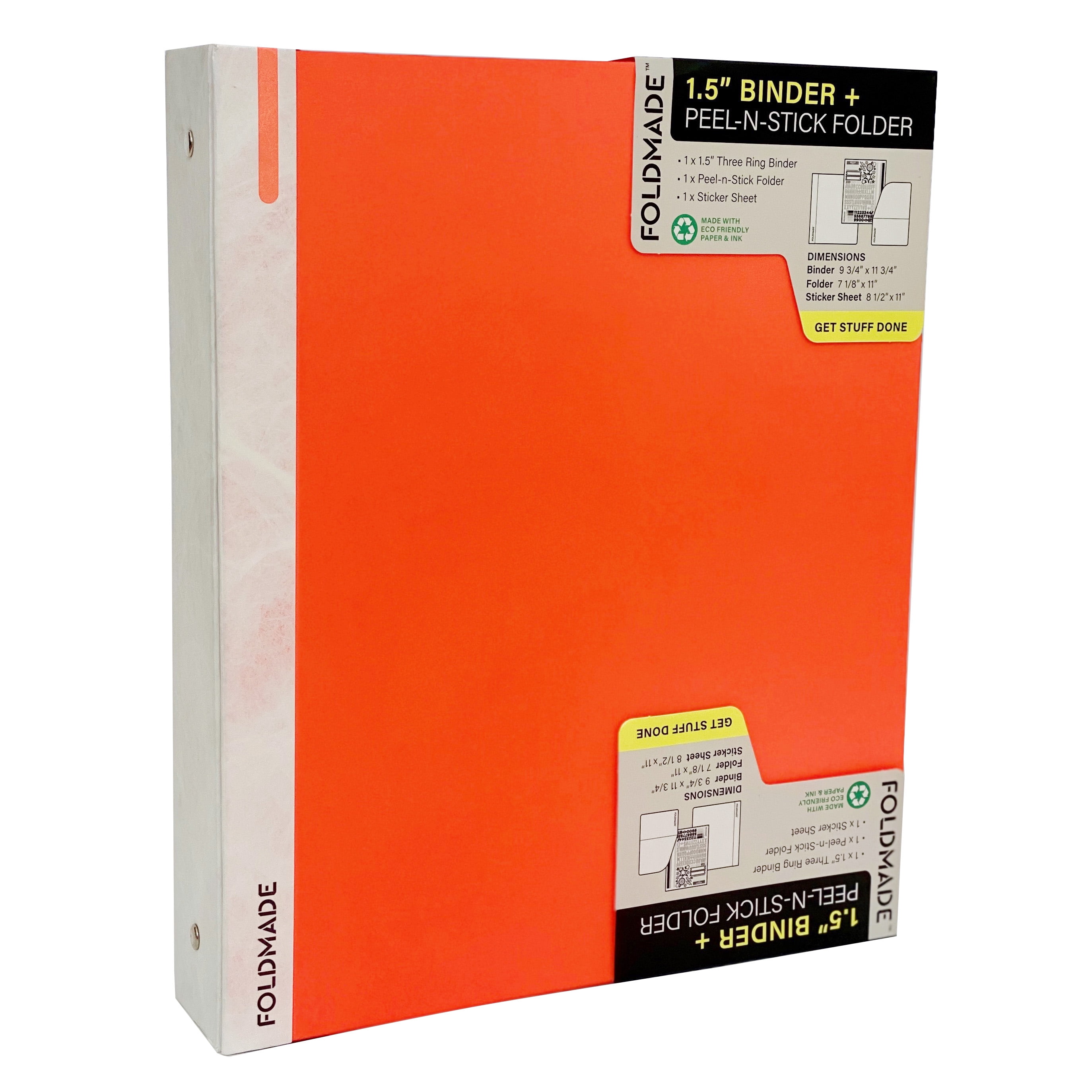 Foldmade Paperboard 3-Ring Binder and Folder, 1.5" Fire Orange, 275 ...
