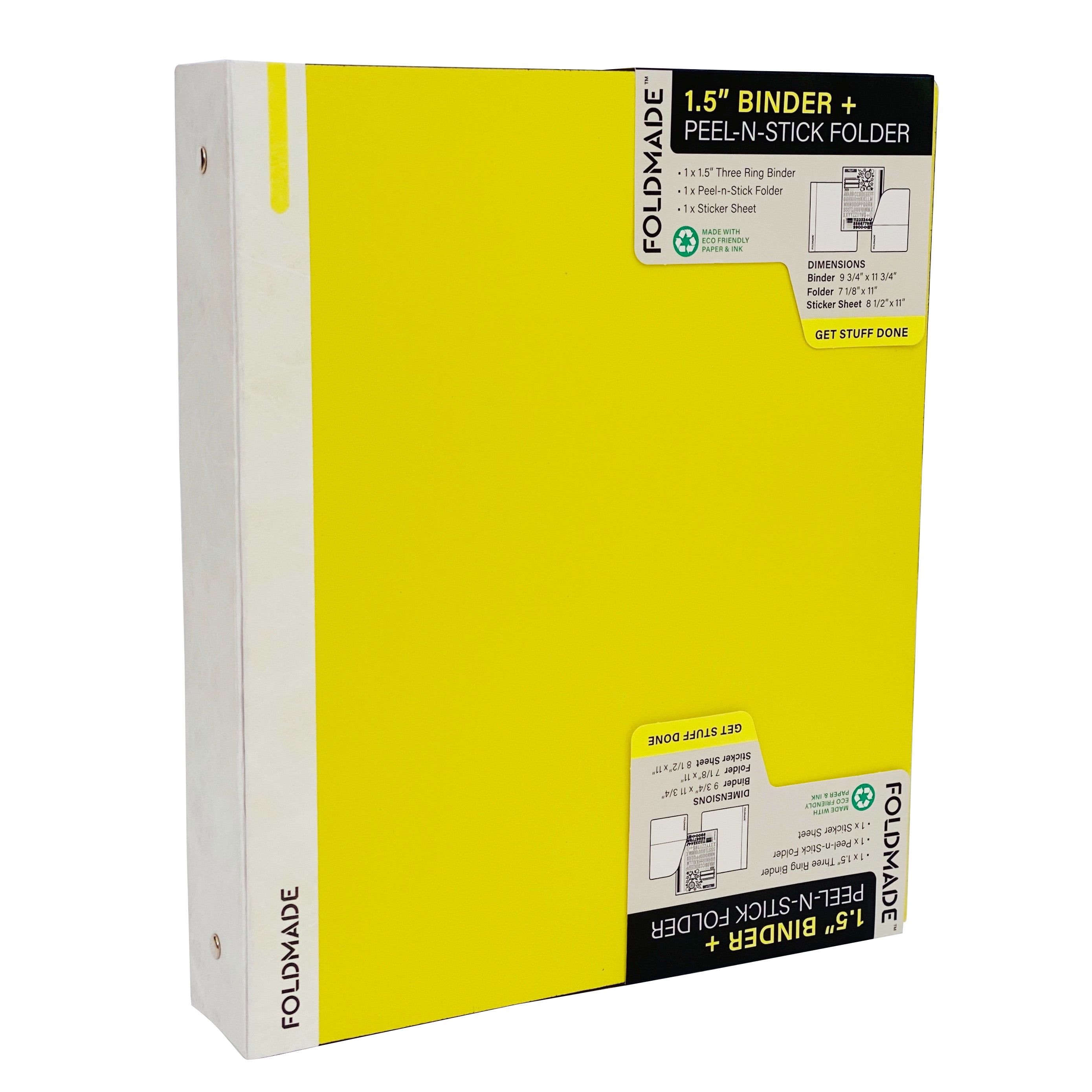 Foldmade Paperboard 3-Ring Binder and Folder, 1.5" Lemon Yellow, 275 ...