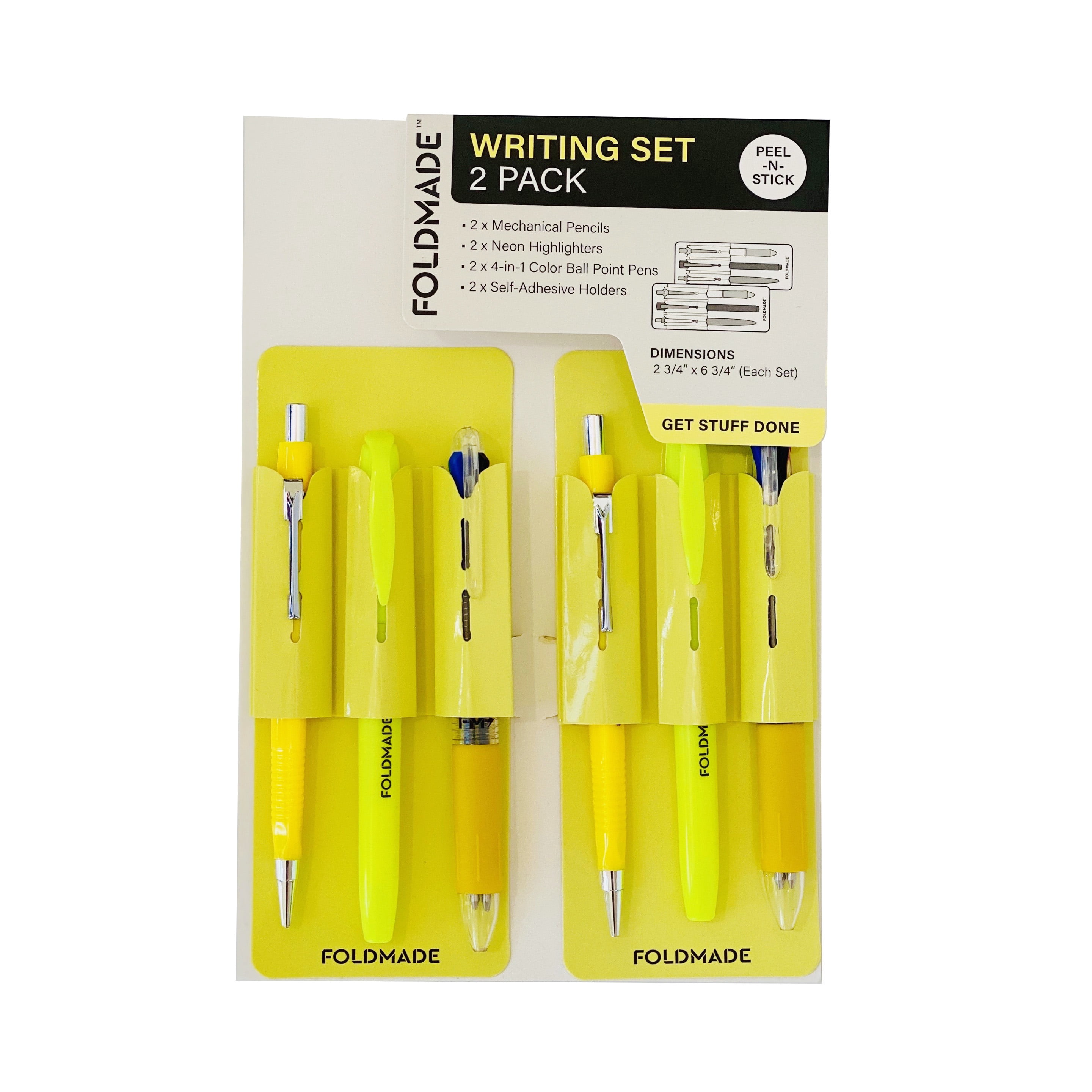 Foldmade Writing Set 2 Pack - Peel-N-Stick Pen Set, Lemon Yellow ...