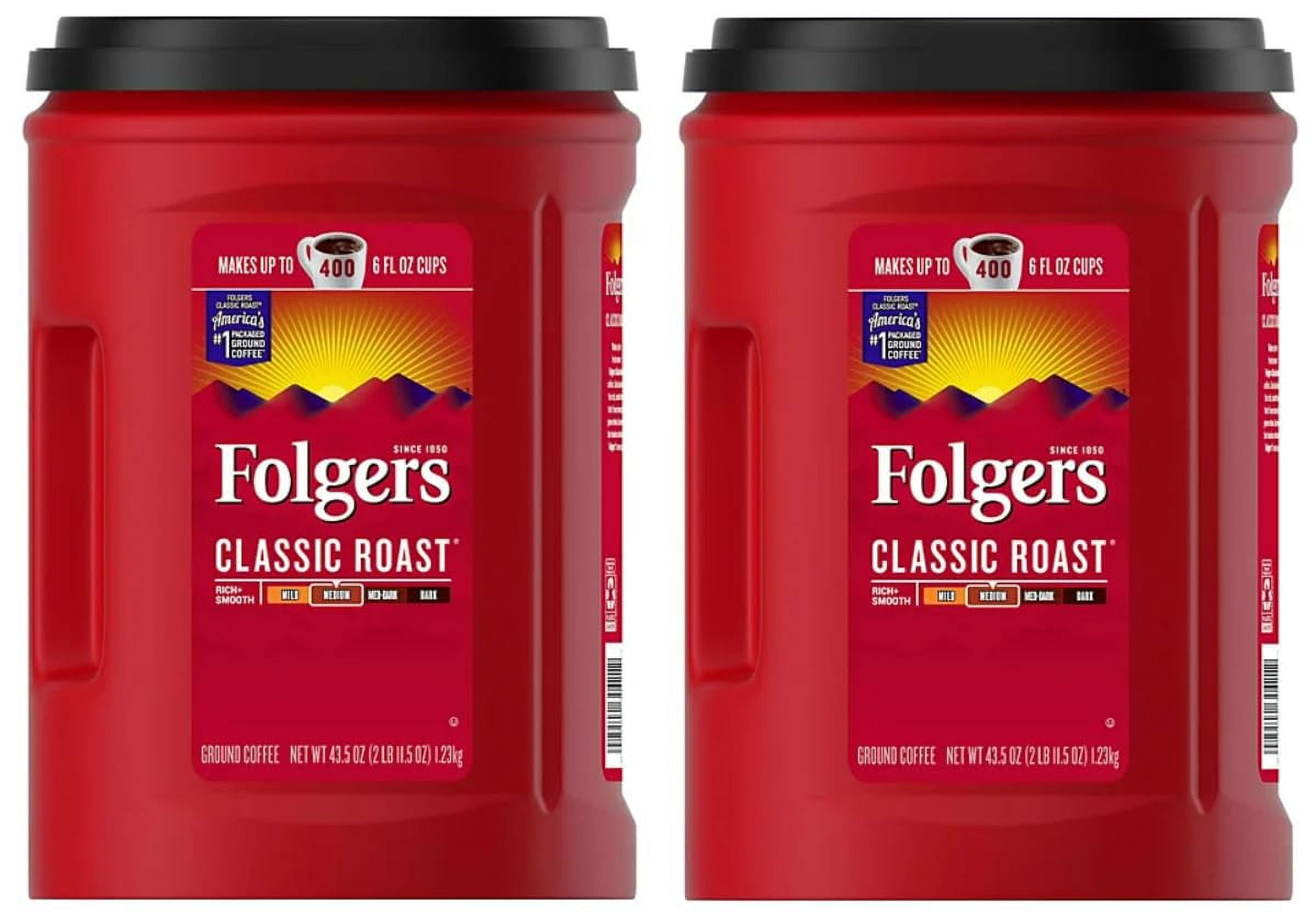 Folger Classic Roast Ground Coffee Medium Roast (43.5 oz.) - 2 Pack ...