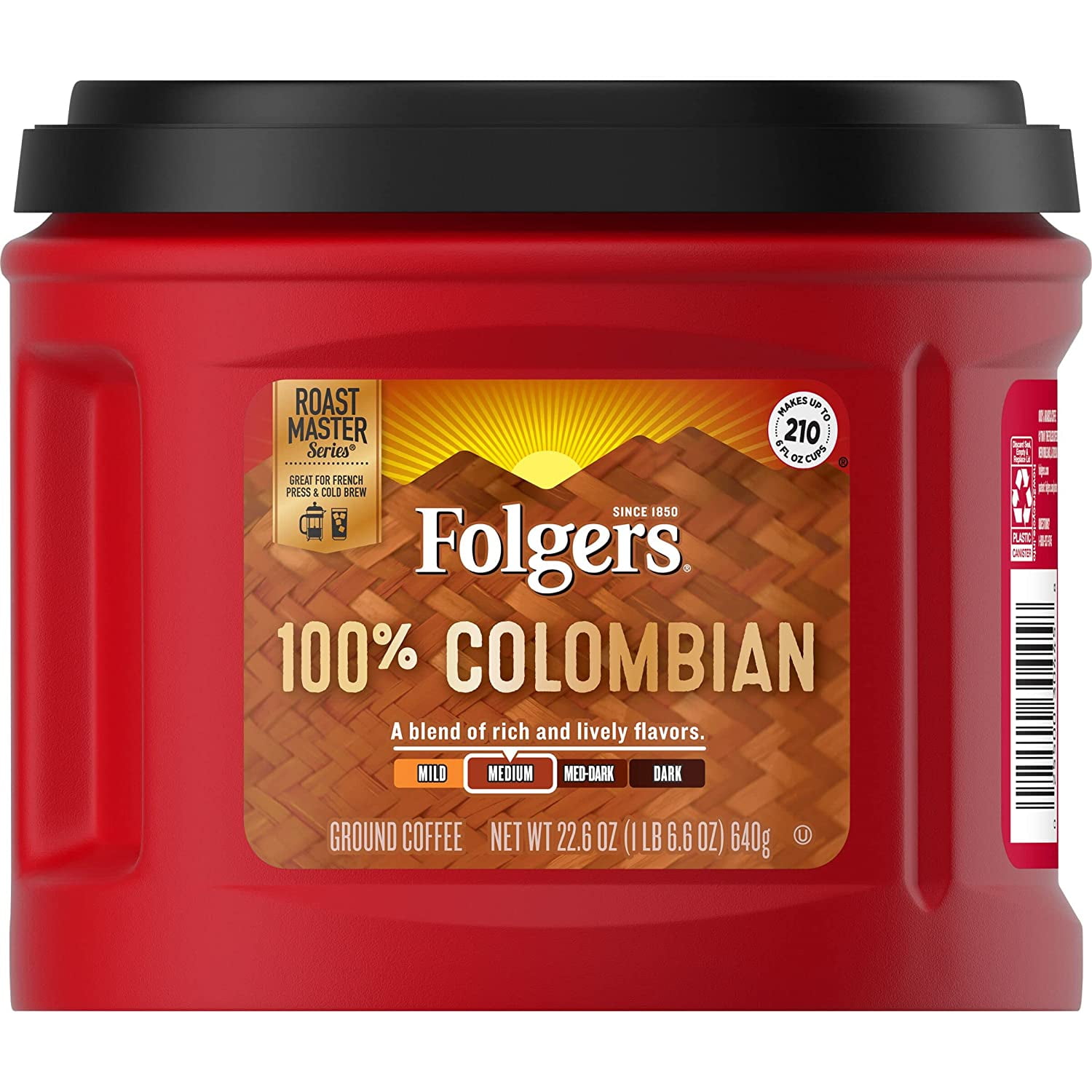 Folgers 100% Colombian Medium Roast Ground Coffee, Blend, 22.6 Ounce ...