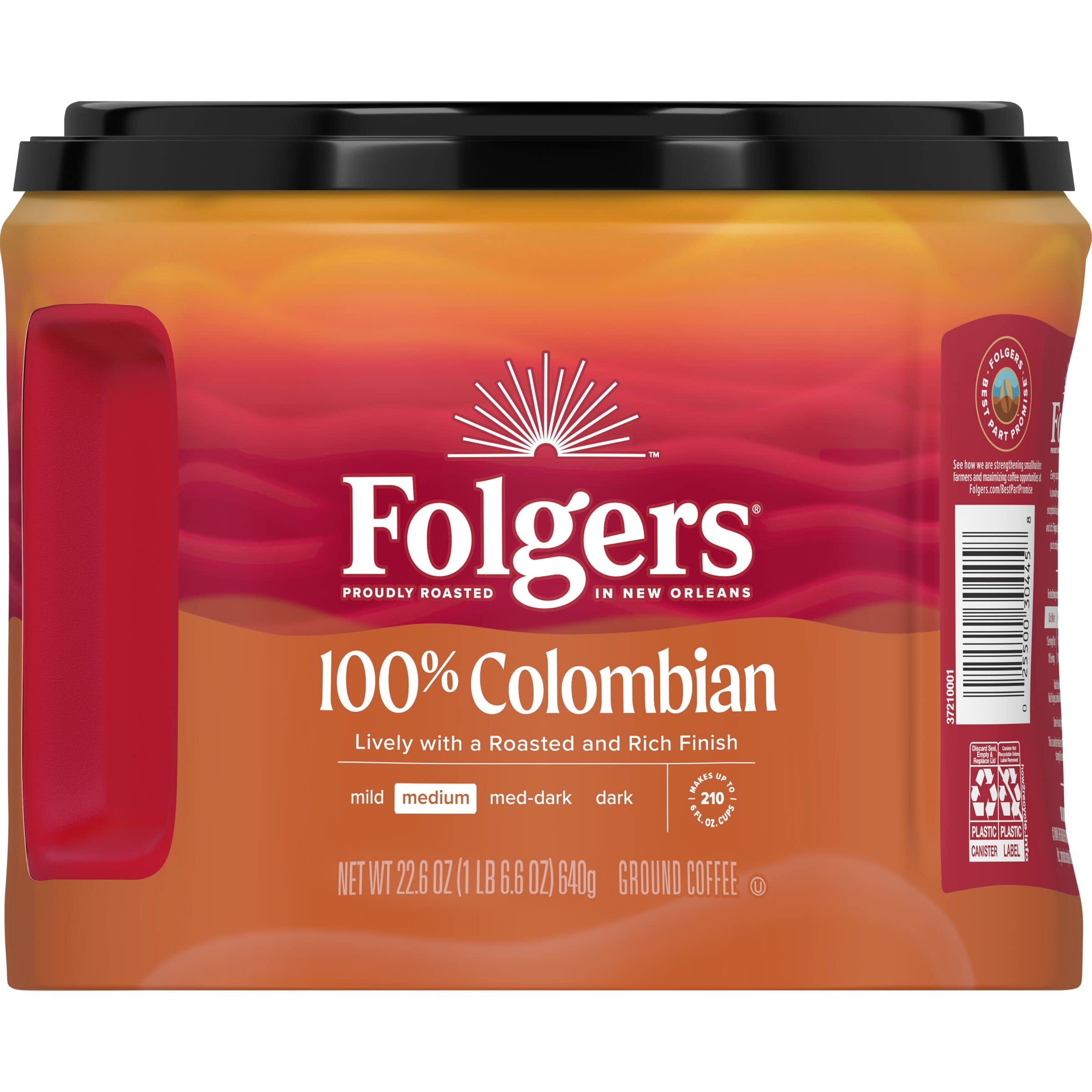 Folgers 100% Colombian Coffee, Medium Roast Ground Coffee, 22.6 Ounce ...