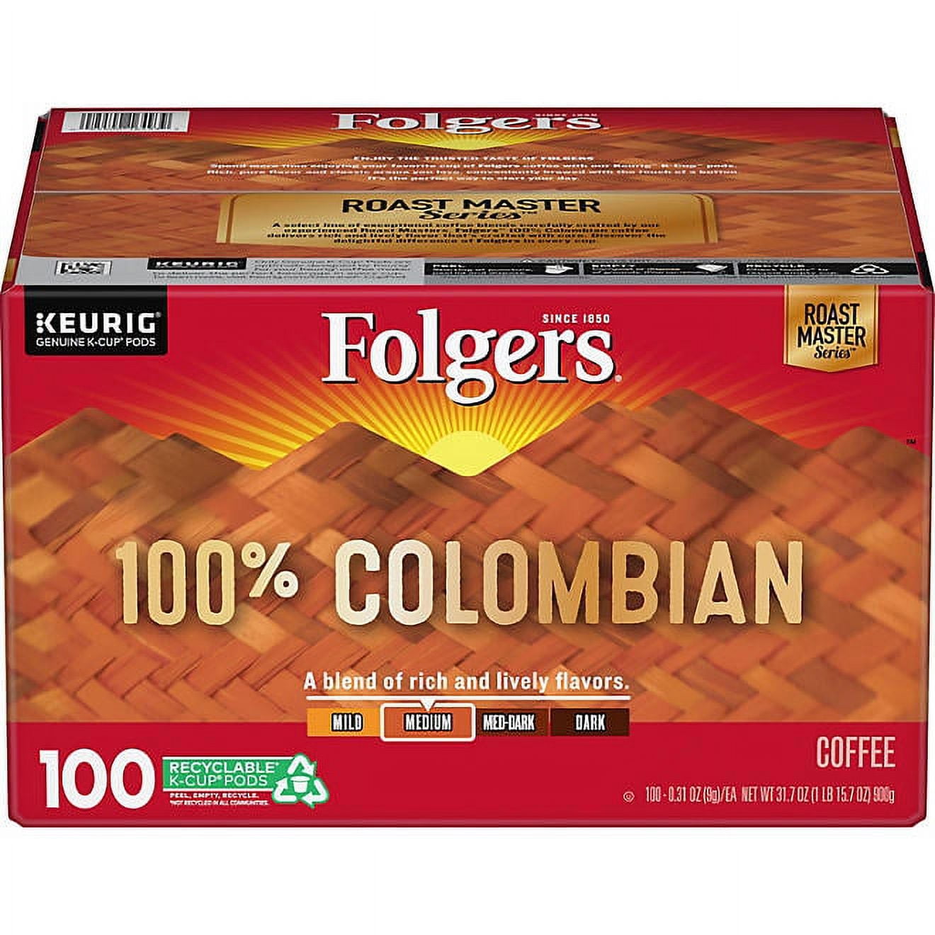 Folgers 100% Colombian Medium Roast Coffee, 100 Count K-Cups - Walmart.com