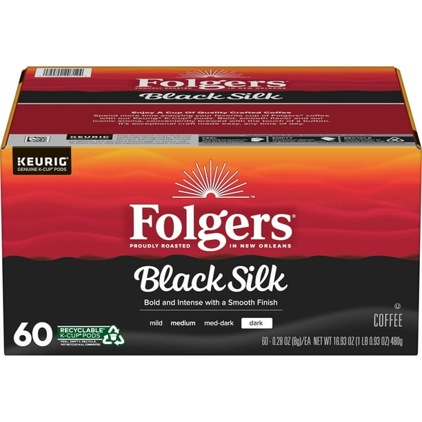 Folgers Black Silk, Dark Roast Coffee, Keurig K-Cup Pods, 60 Count Box ...