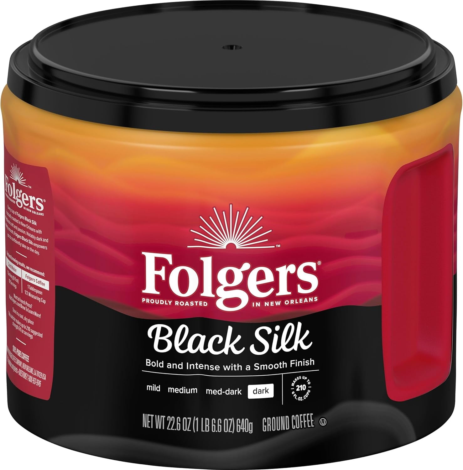 Folgers Black Silk Dark Roast Ground Coffee, 22.6 Ounce Canister ...