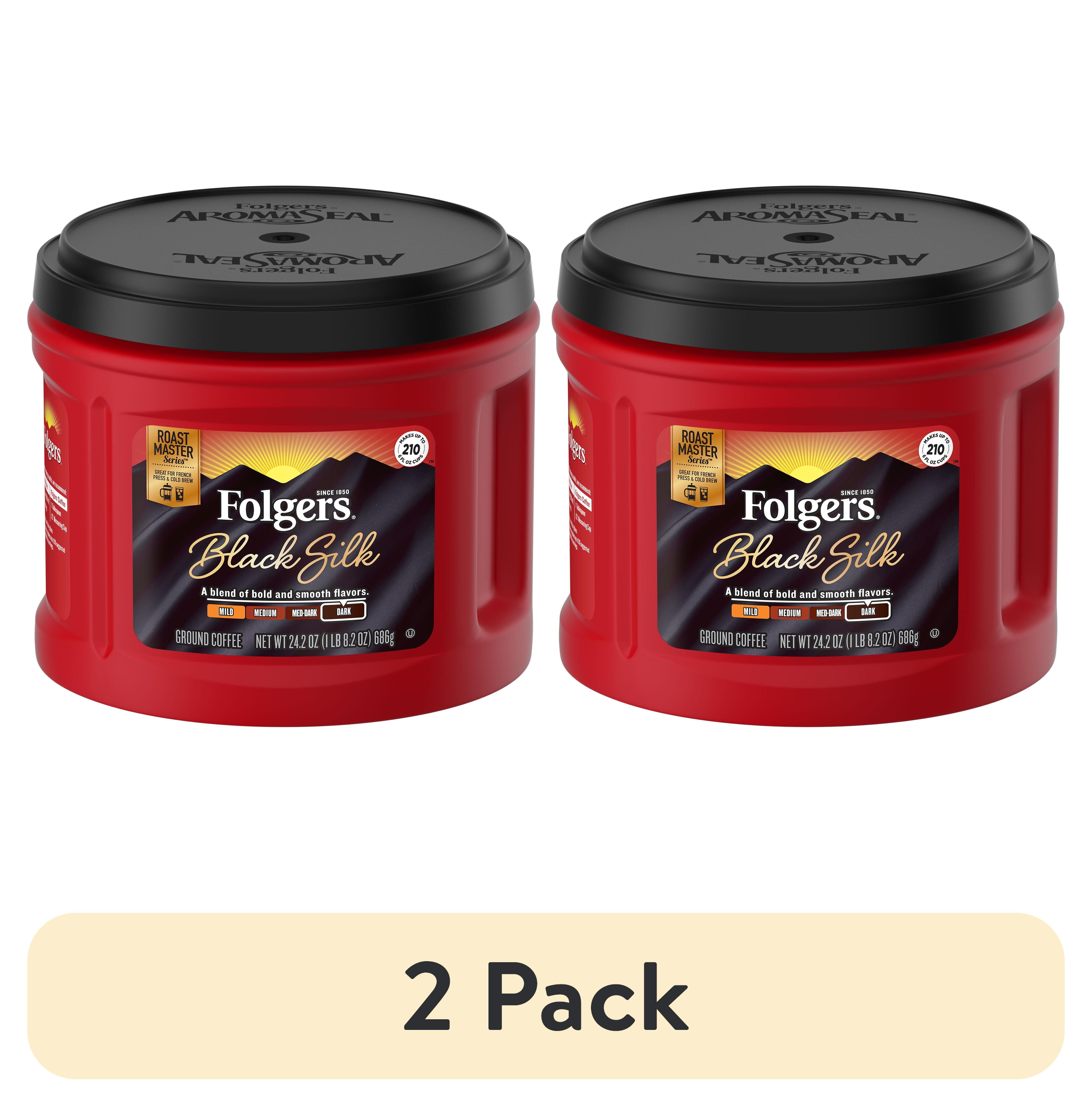 (2 pack) Folgers Black Silk Ground Coffee, Smooth Dark Roast Coffee, 24.2 Ounce Canister ...