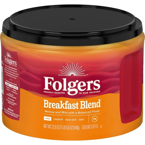 Folgers Simple Breakfast Blend Ground Coffee, Smooth & Mild, 22.6 Ounce ...