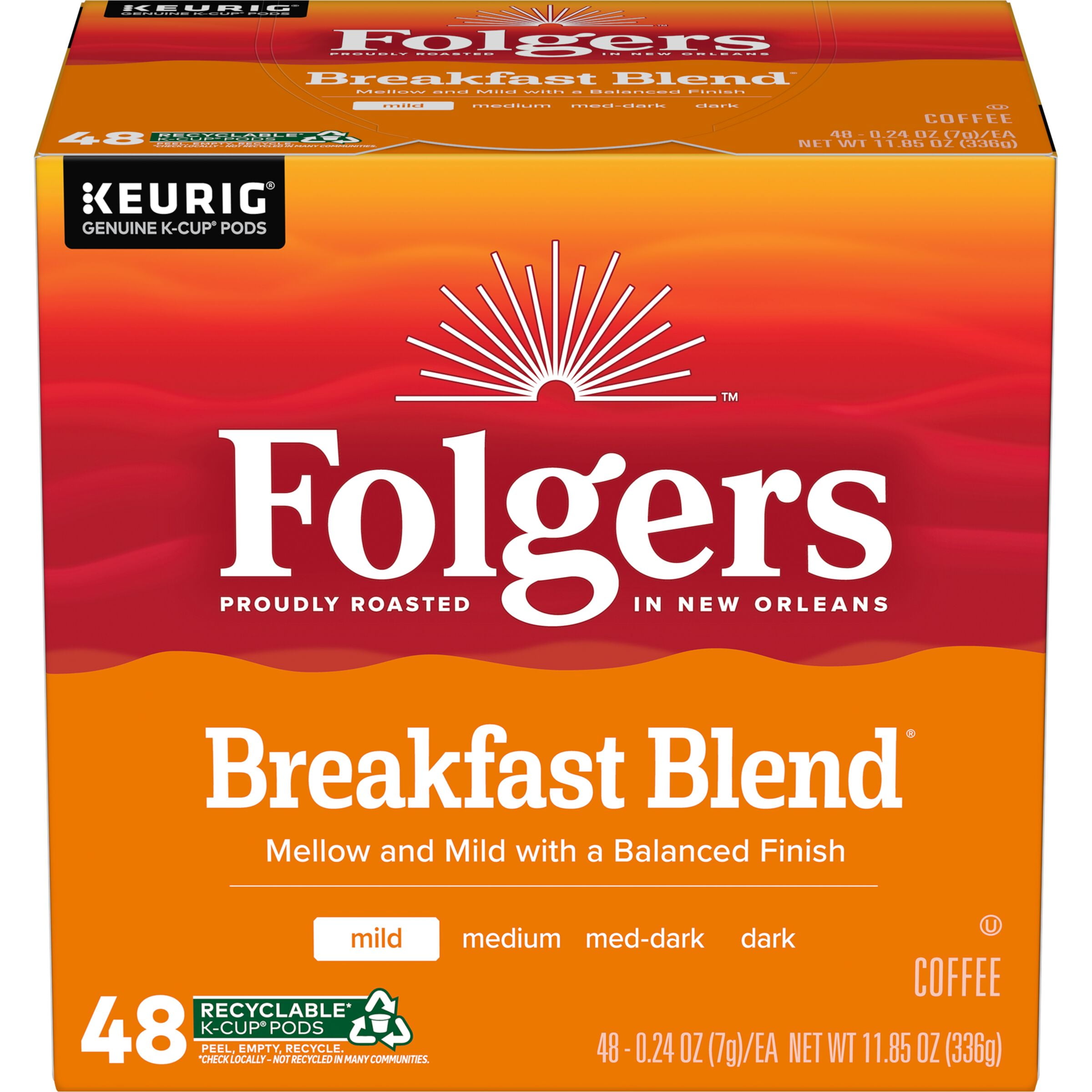 Folgers Breakfast Blend, Mild Roast Coffee, Keurig K-Cup Pods, 48 Count Box - Walmart.com