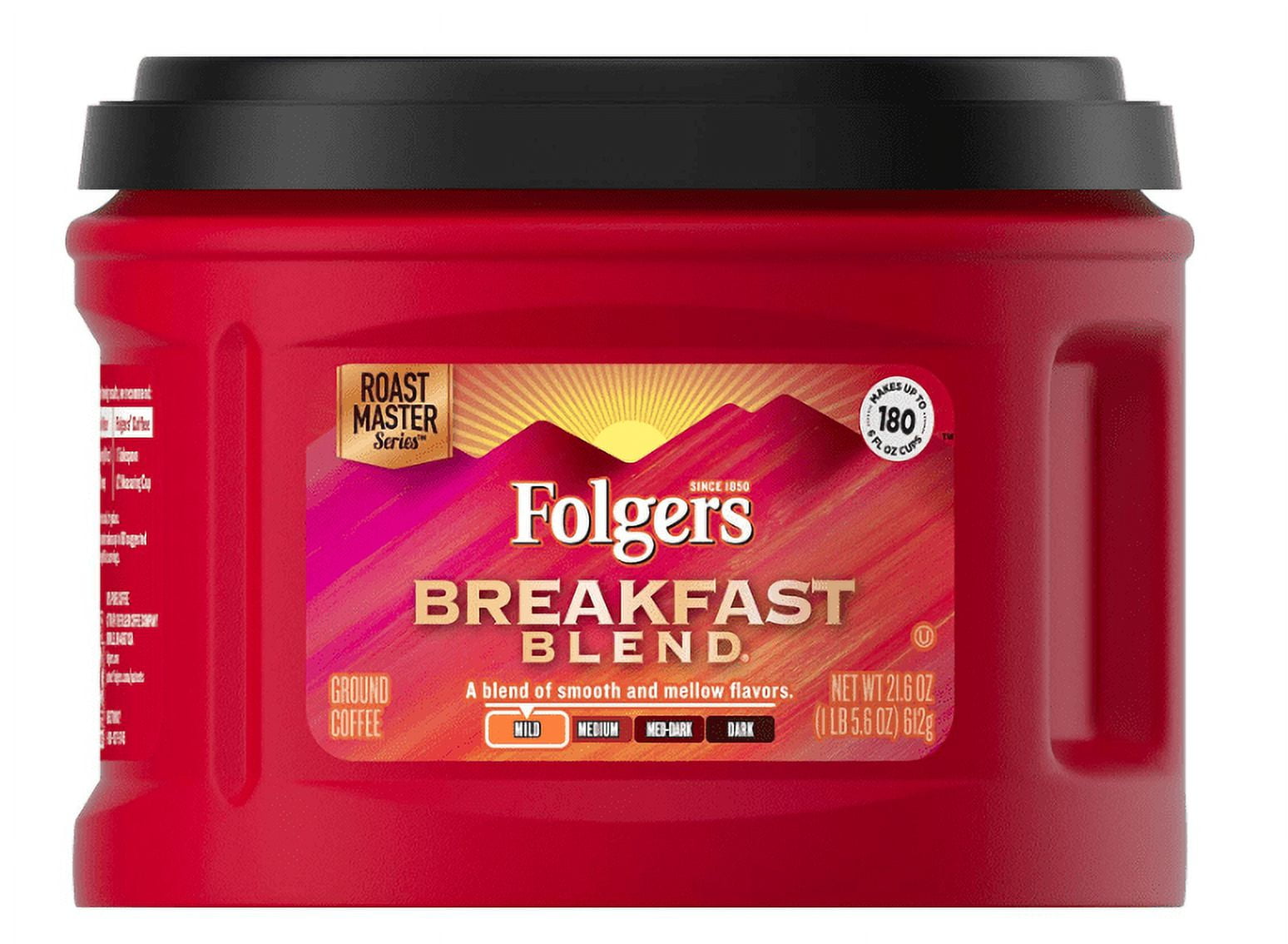 Folgers Breakfast Blend Mild Roast Ground Coffee, 21.6 Ounces (Pack of ...