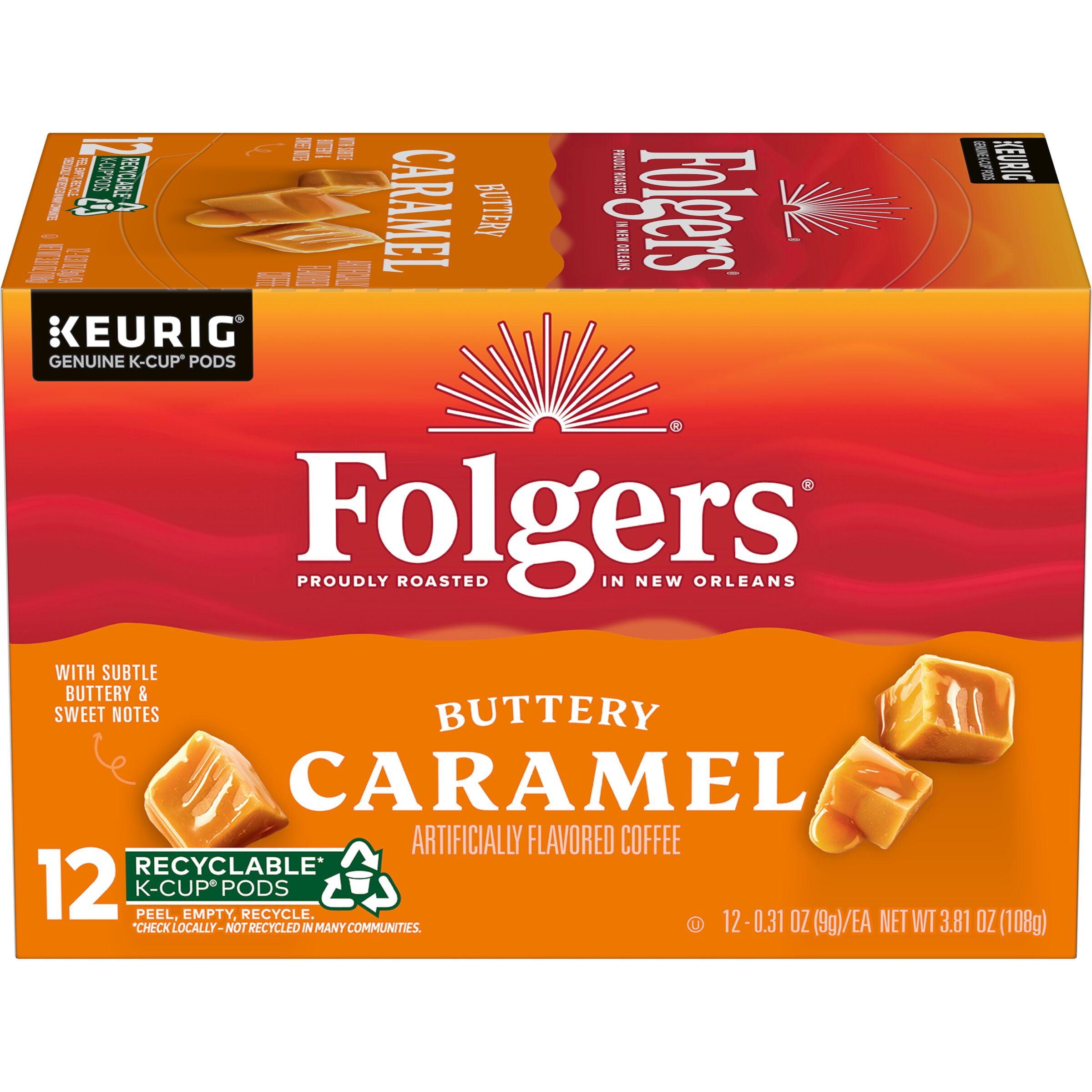 Folgers Buttery Caramel Flavored Coffee, 12 Count Keurig K-Cup Pods ...