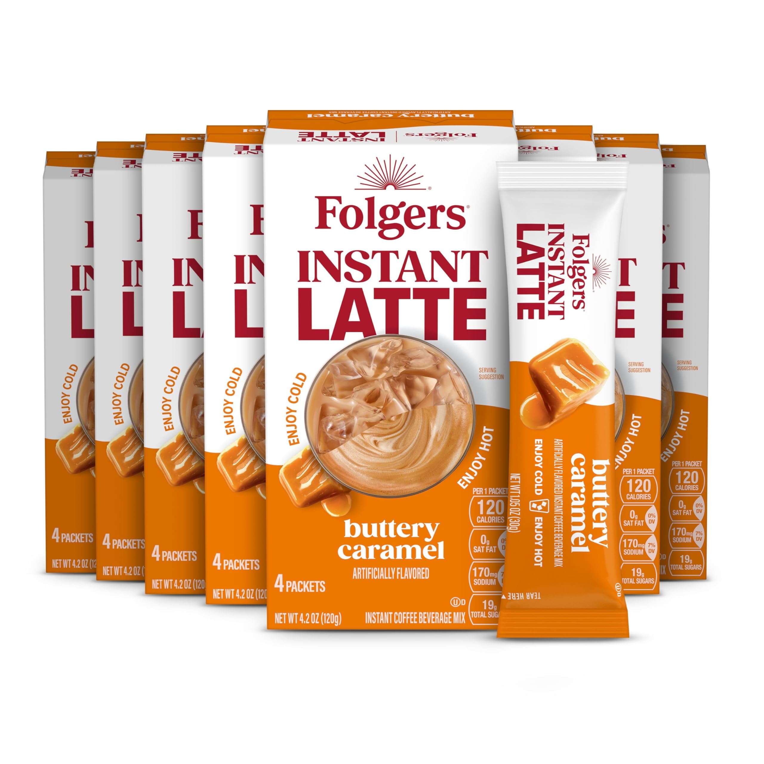 Folgers Buttery Caramel Flavored Instant Latte, 4 Single Serve Packets ...