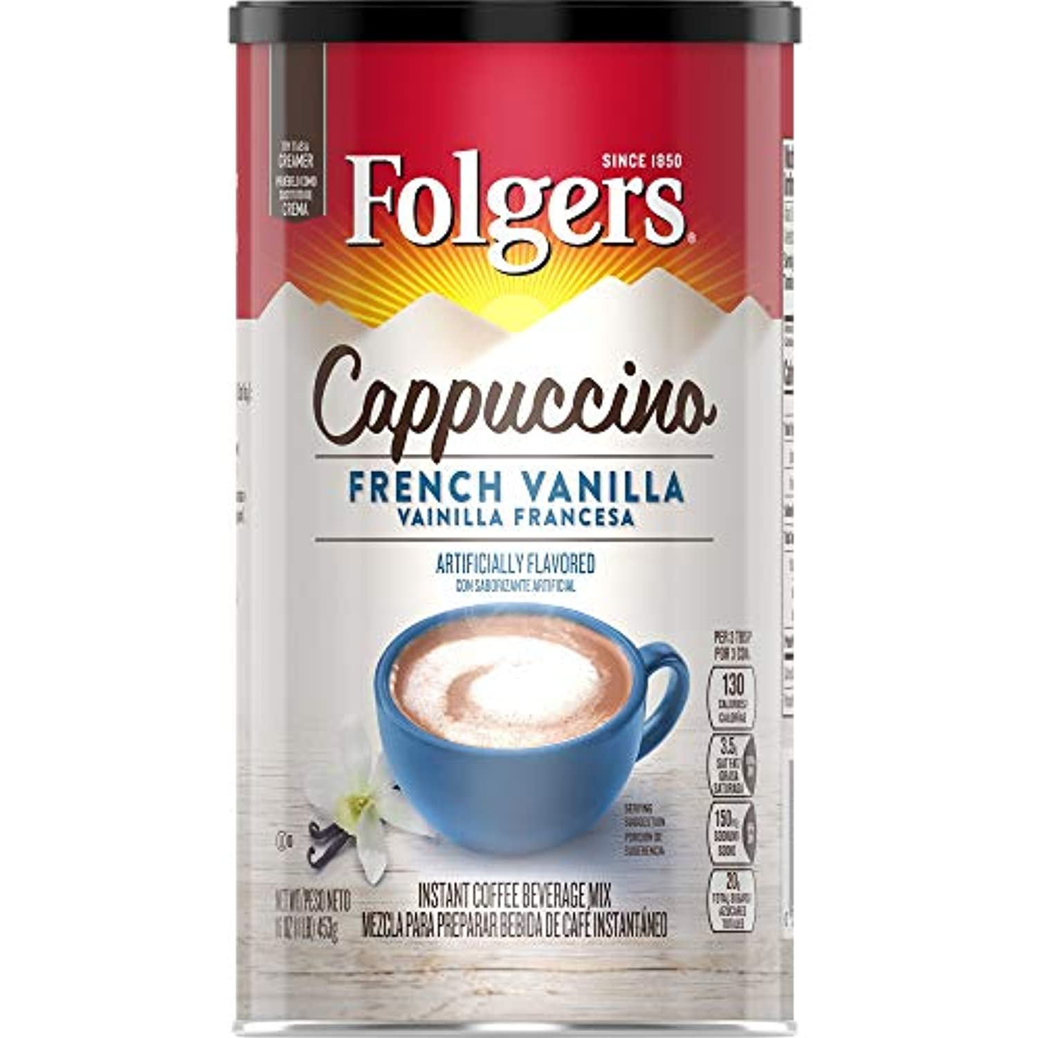 Folgers Cappuccino French Vanilla Instant Coffee Beverage Mix, 16 ...