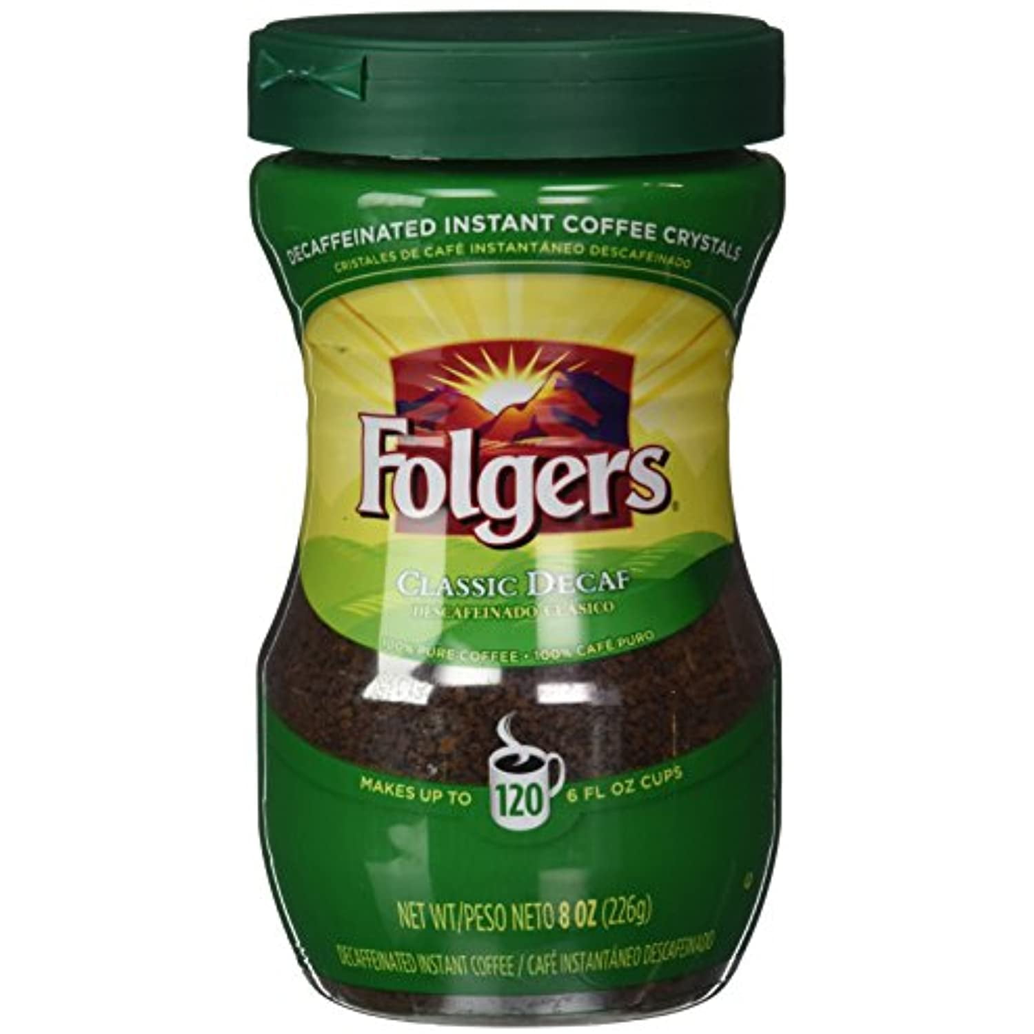 Folgers Classic Decaf Instant Coffee, 8 oz, Decaffeinated, Kosher ...