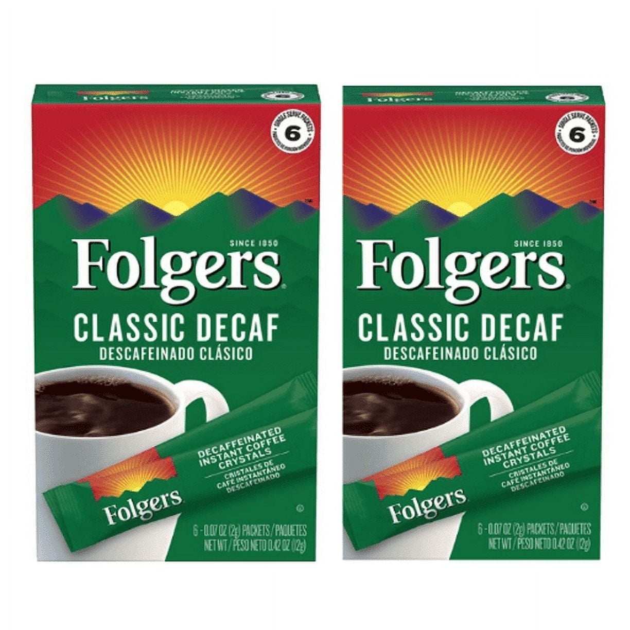 Folgers Classic Decaf Instant Coffee Crystals Packets, 6 Count pack of ...