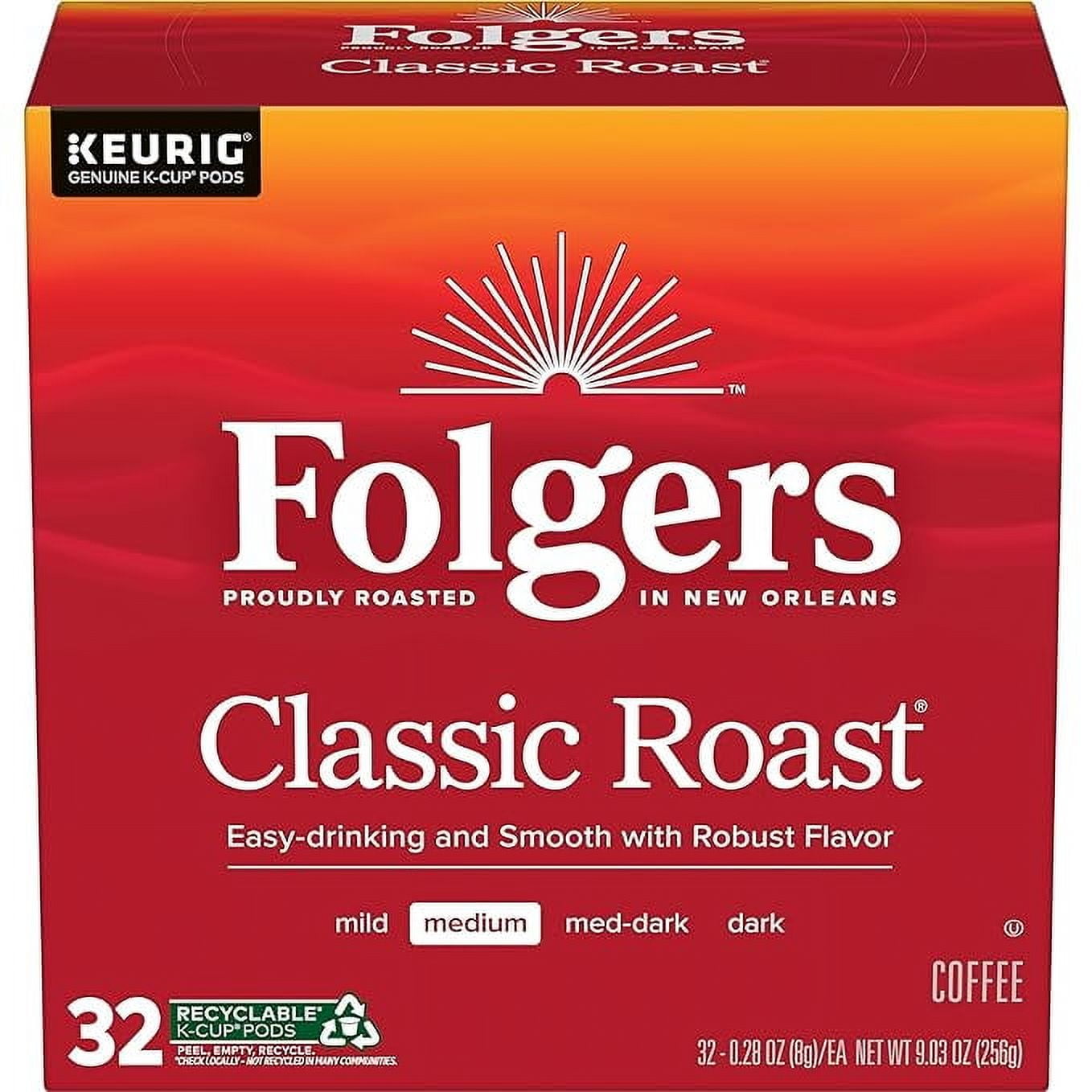 Folgers Classic Roast Coffee, Medium Roast, K Cup Pods for Keurig ...