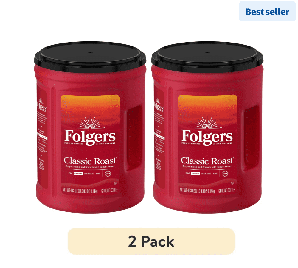 Folgers Classic Roast Ground Coffee, Medium Roast, 40.3 oz Canister, 2 Pack - Walmart.com