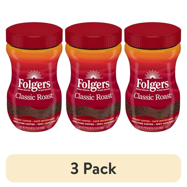(3 pack) Folgers Classic Roast Instant Coffee, 12-Ounce Jar - Walmart Business Supplies