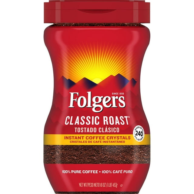 Folgers Classic Roast Instant Coffee Crystals, Regular Serve, Large 16 ...