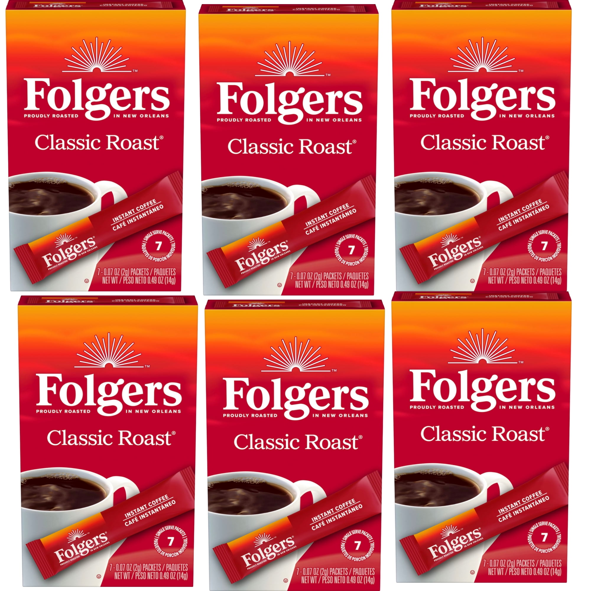 BOSS CLASS Folgers Classic Roast Instant Coffee Crystals, Medium Roast, 42 Packets, Ready in ...