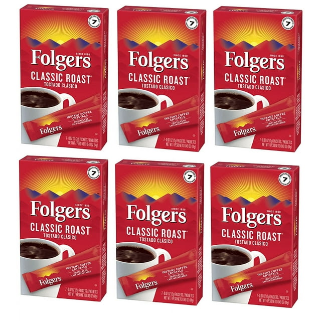 Folgers Classic Roast Instant Coffee Crystals, 7 Single Serve Packets (Pack of 6) - Walmart.com