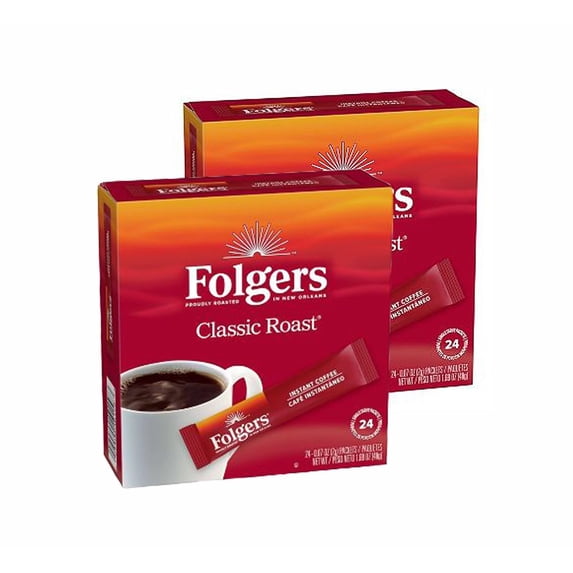 Folgers Classic Roast Instant Coffee 24 Packets, Single Serve, 2 Boxes ...