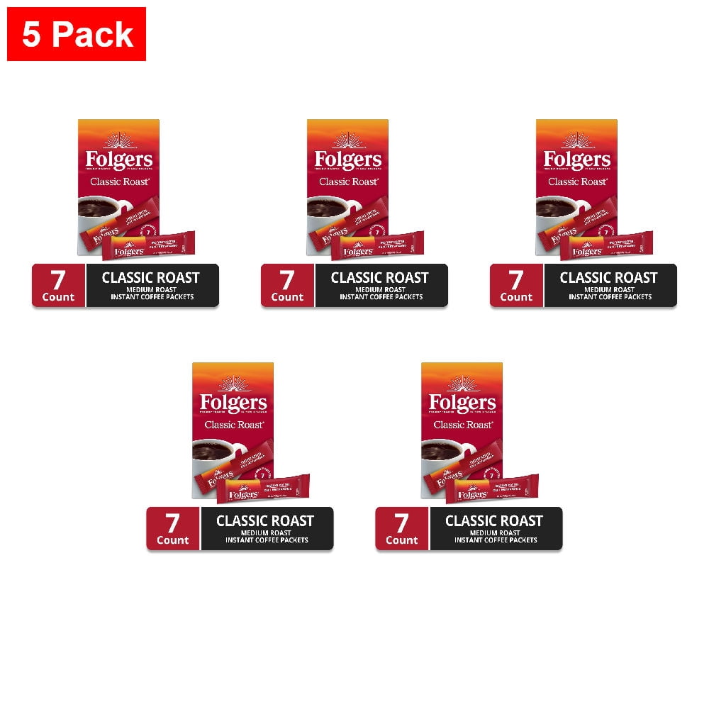 Folgers Classic Roast Instant Coffee, Single Serve Packets 7 count - 5 ...
