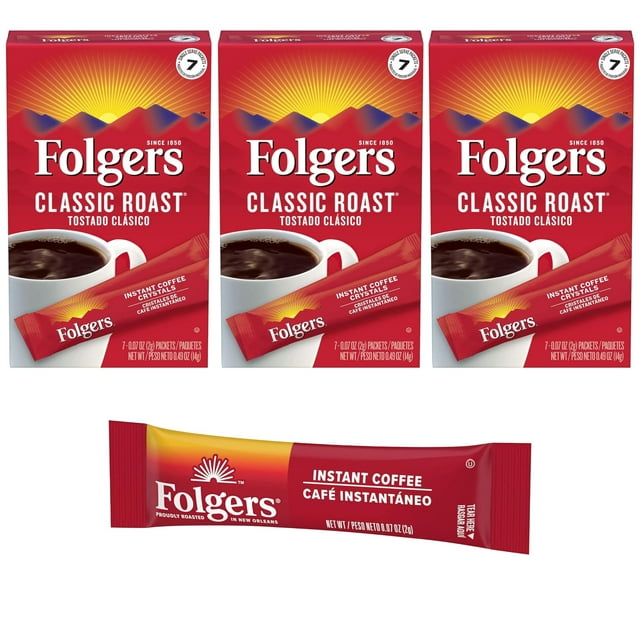 Folgers, Classic Roast Instant Coffee Sticks, 7 Count - Pack of 3 - Walmart.com