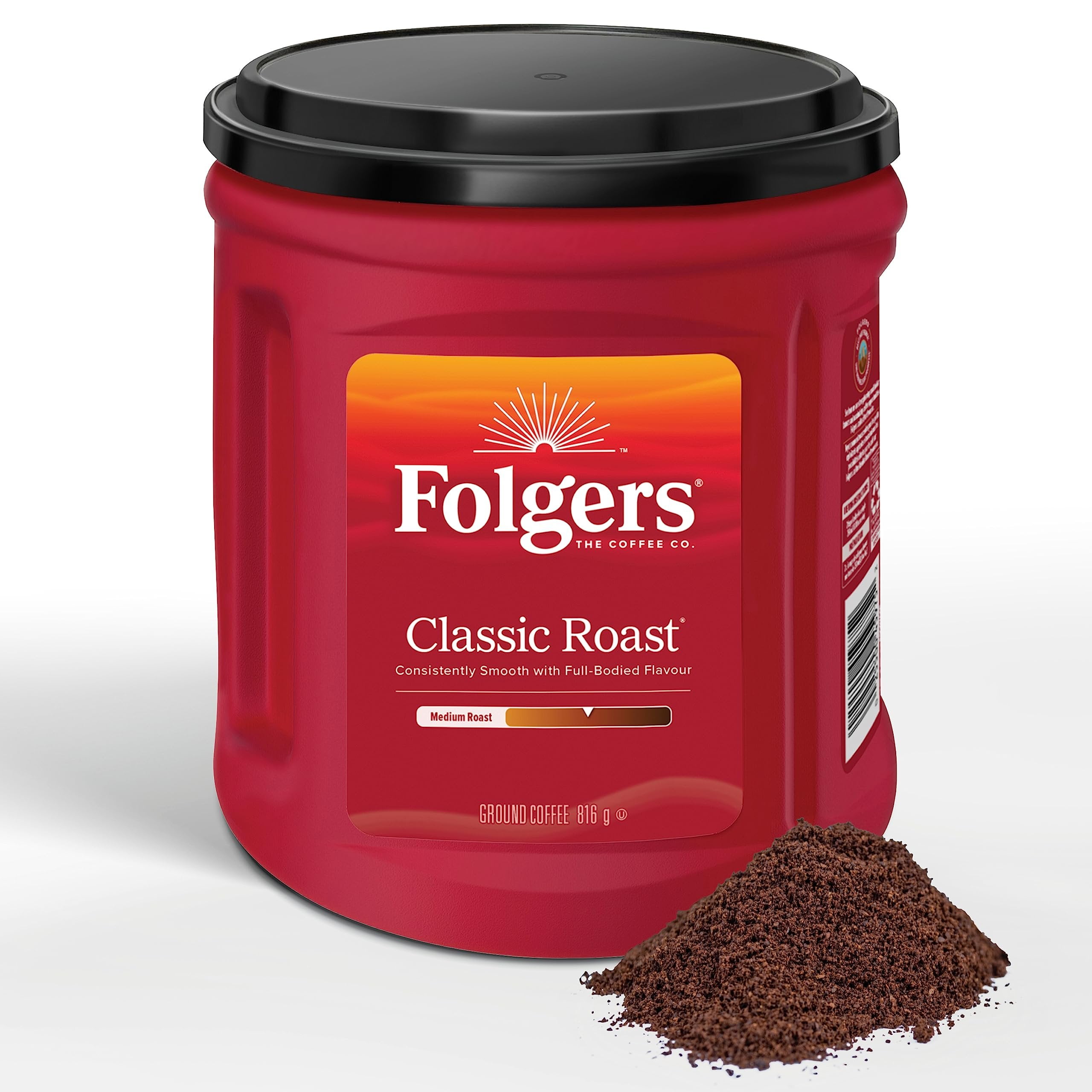 Folgers Classic Roast Medium Dark Roast, Ground Coffee, 816g Canister ...
