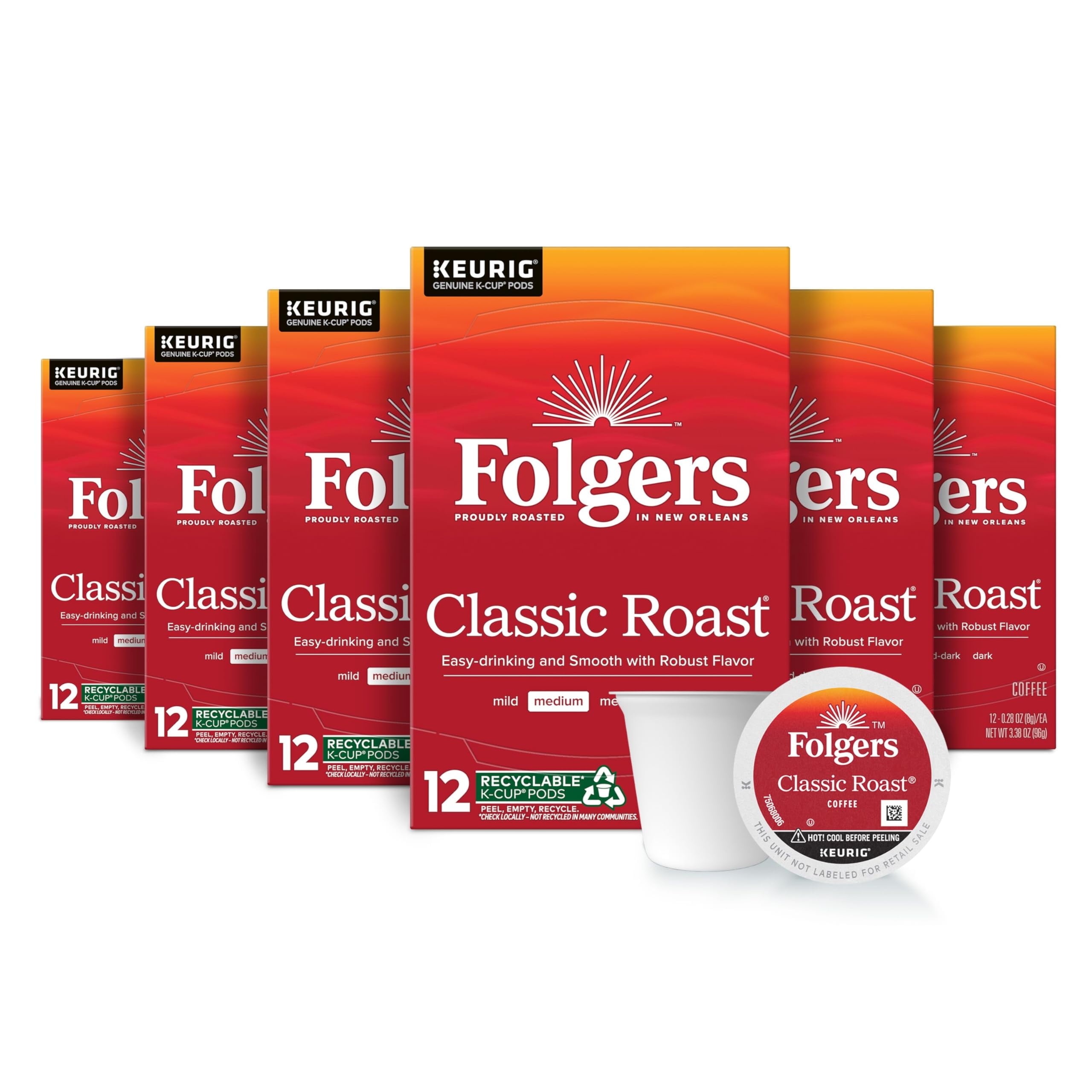 Folgers Classic Roast Medium Roast Coffee, 72 Keurig K-Cup Pods ...