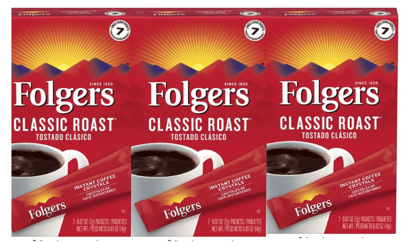 Folgers Classic Roast Single Serve Medium Roast Instant Coffee Packets, 7 CT pack of 3 - Walmart.com