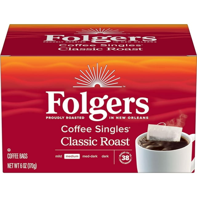 Folgers Coffee Singles Classic Roast Medium Roast Coffee, 38 Single ...