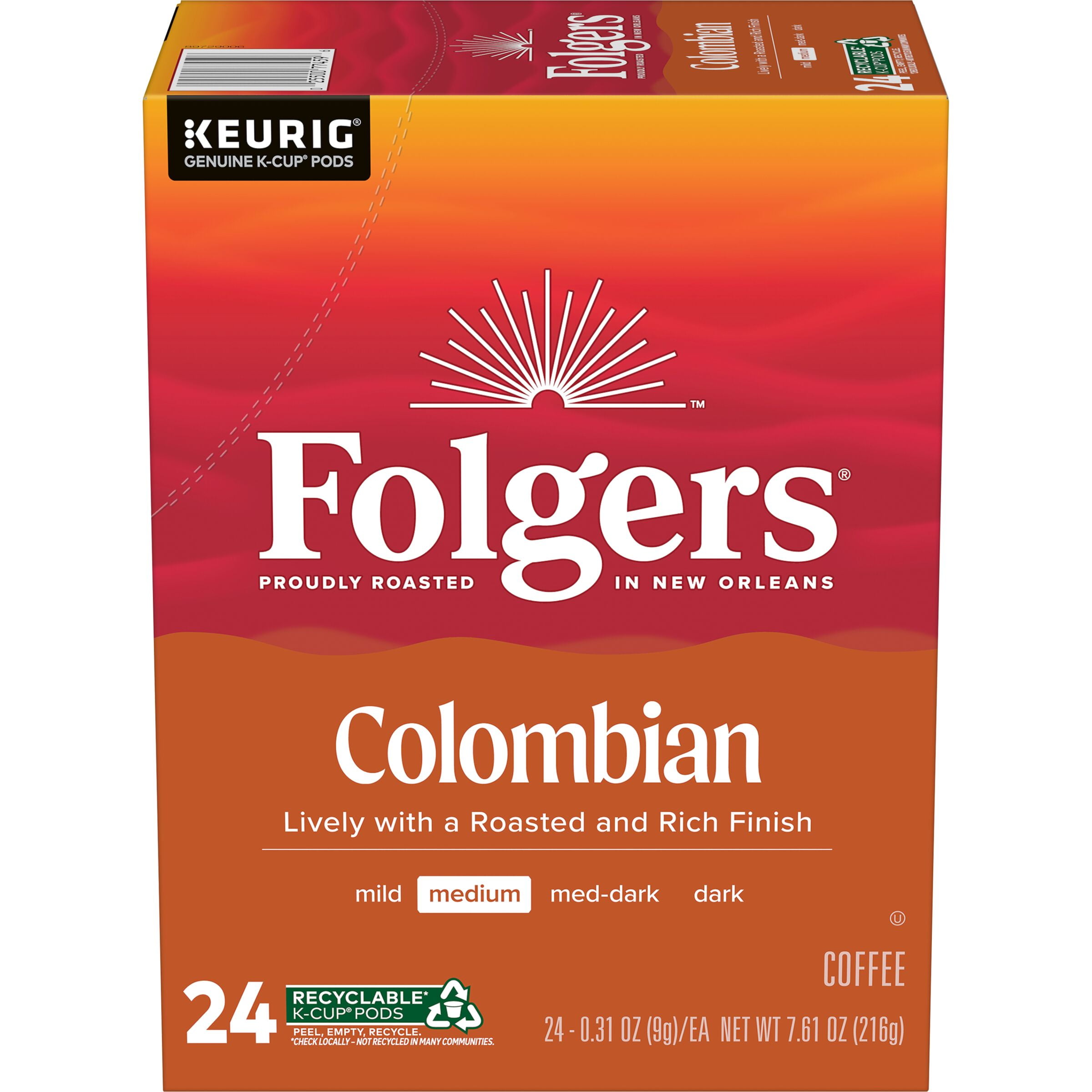 Folgers Colombian Coffee, Medium Roast, Keurig K-Cup Brewers, 24 Count ...