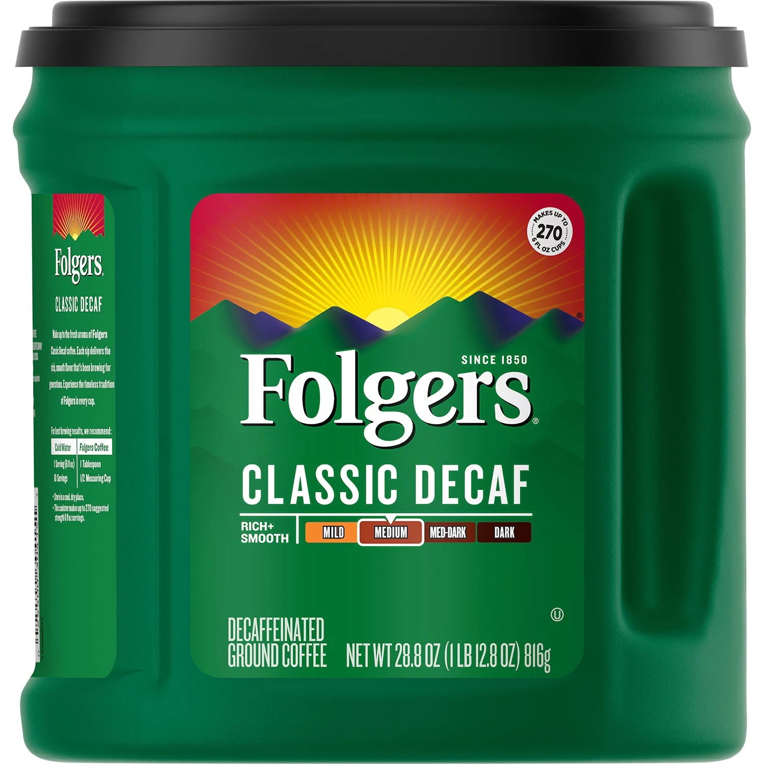 Folgers Decaffeinated Classic Roast Coffee, Medium Roast, Ground, 28.8 ...