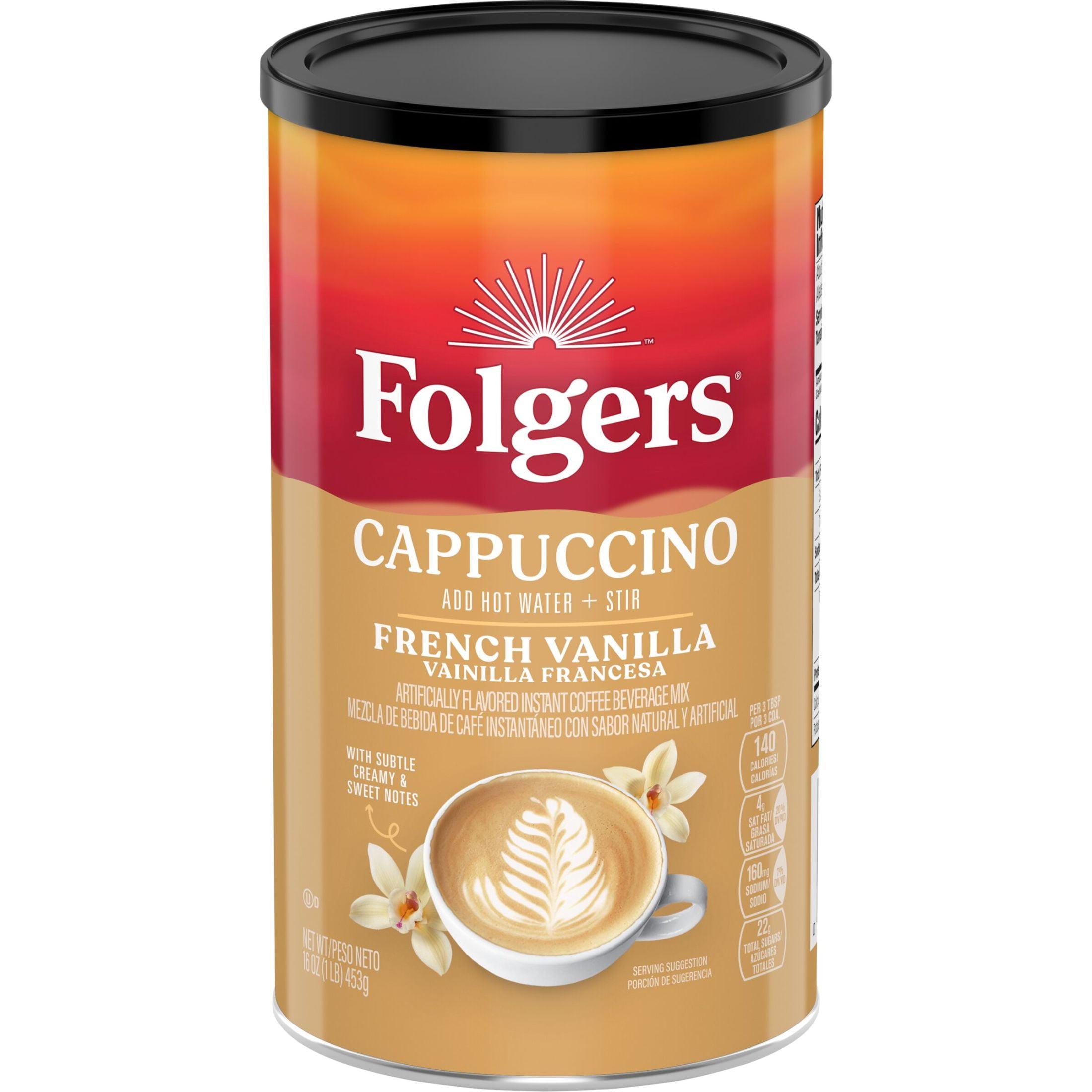Folgers French Vanilla Cappuccino Mix, 16-Oz Canister, Instant Coffee ...