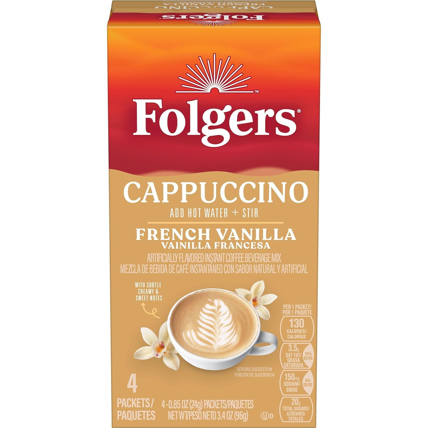 Folgers French Vanilla Flavored Cappuccino Mix Packets, Instant Coffee ...