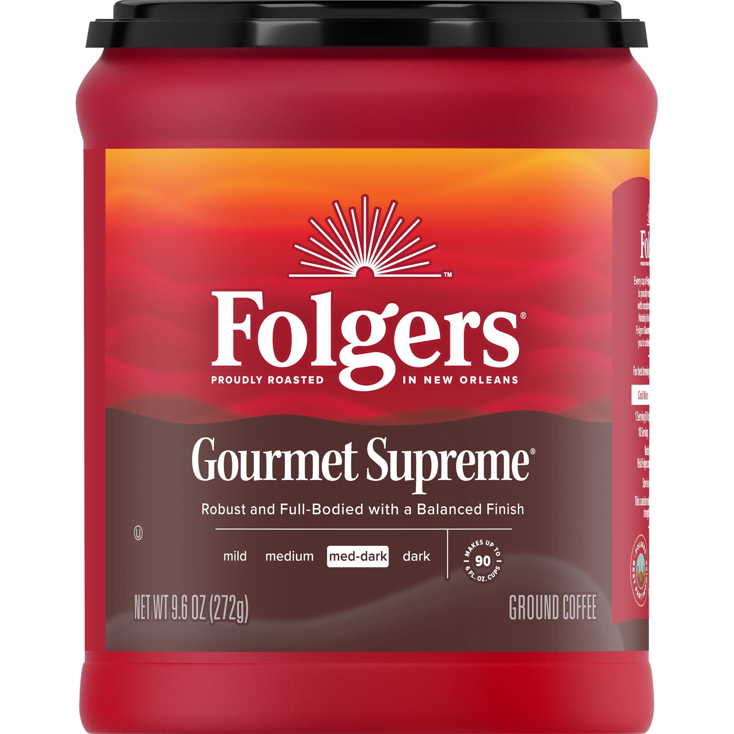 Folgers Gourmet Supreme Ground Coffee, Medium-Dark Roast, 9.6-ounce ...