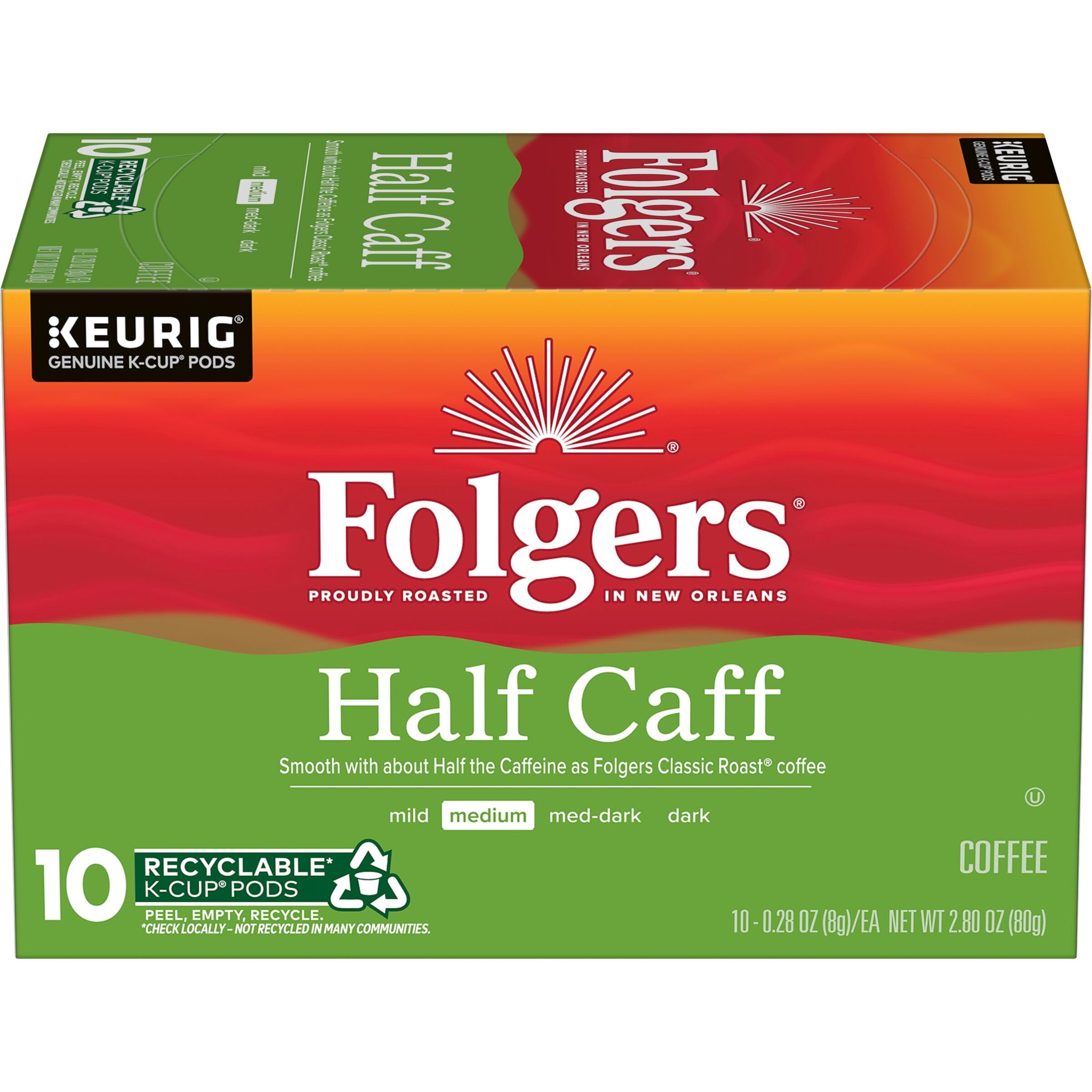 Folgers Half Caff Coffee, Medium Roast, Keurig K-Cup Pods, 10 Count - Walmart.com