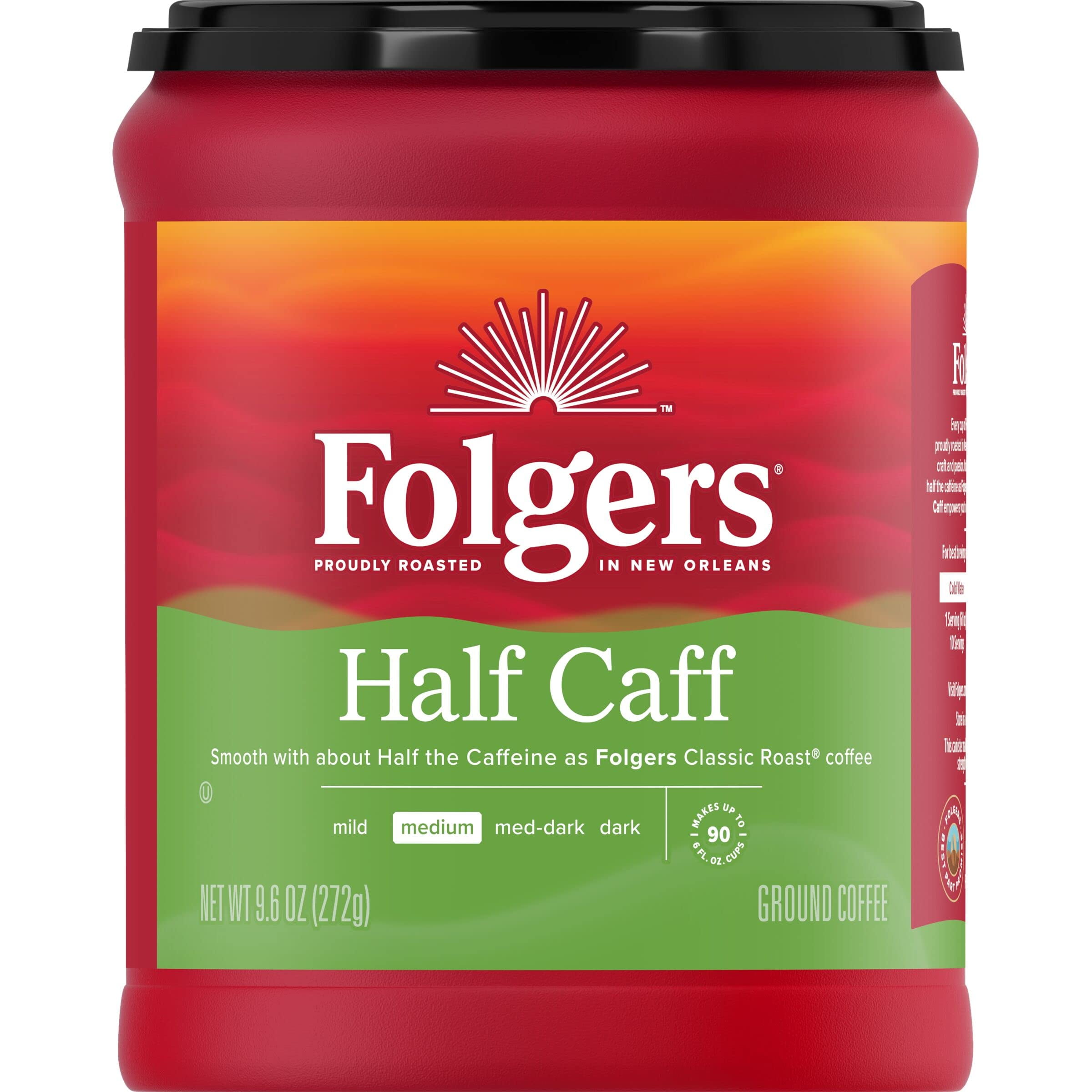 Folgers Half Caff Ground Coffee, Medium Roast, 9.6 Ounce - Walmart.com