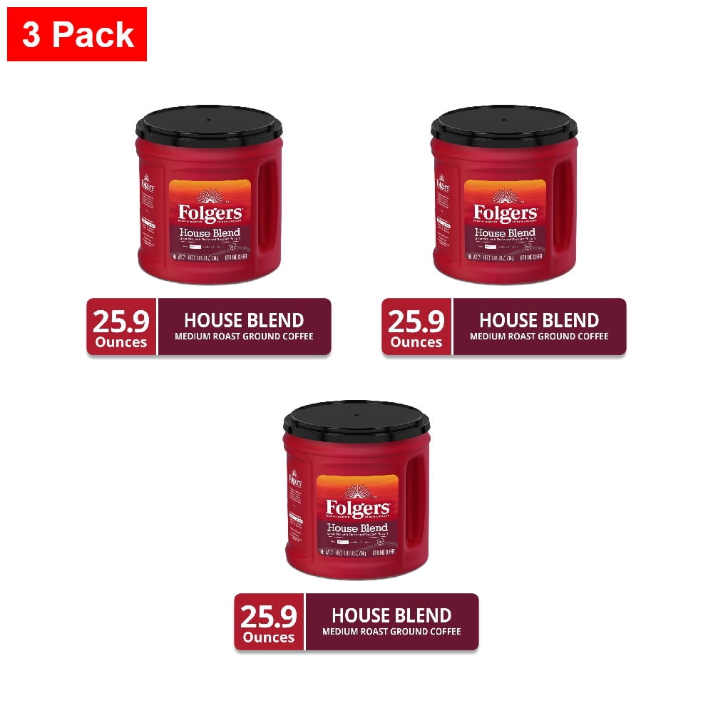 Folgers House Blend Ground Coffee, Medium Roast 29.5 oz - 3 Pack ...