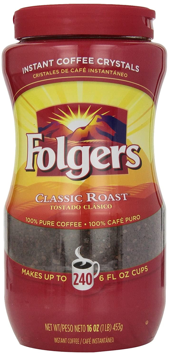 Folgers Instant Coffee Crystals Classic Roast 16 Ounce Jar Bold Roasted Coffee - Walmart.com