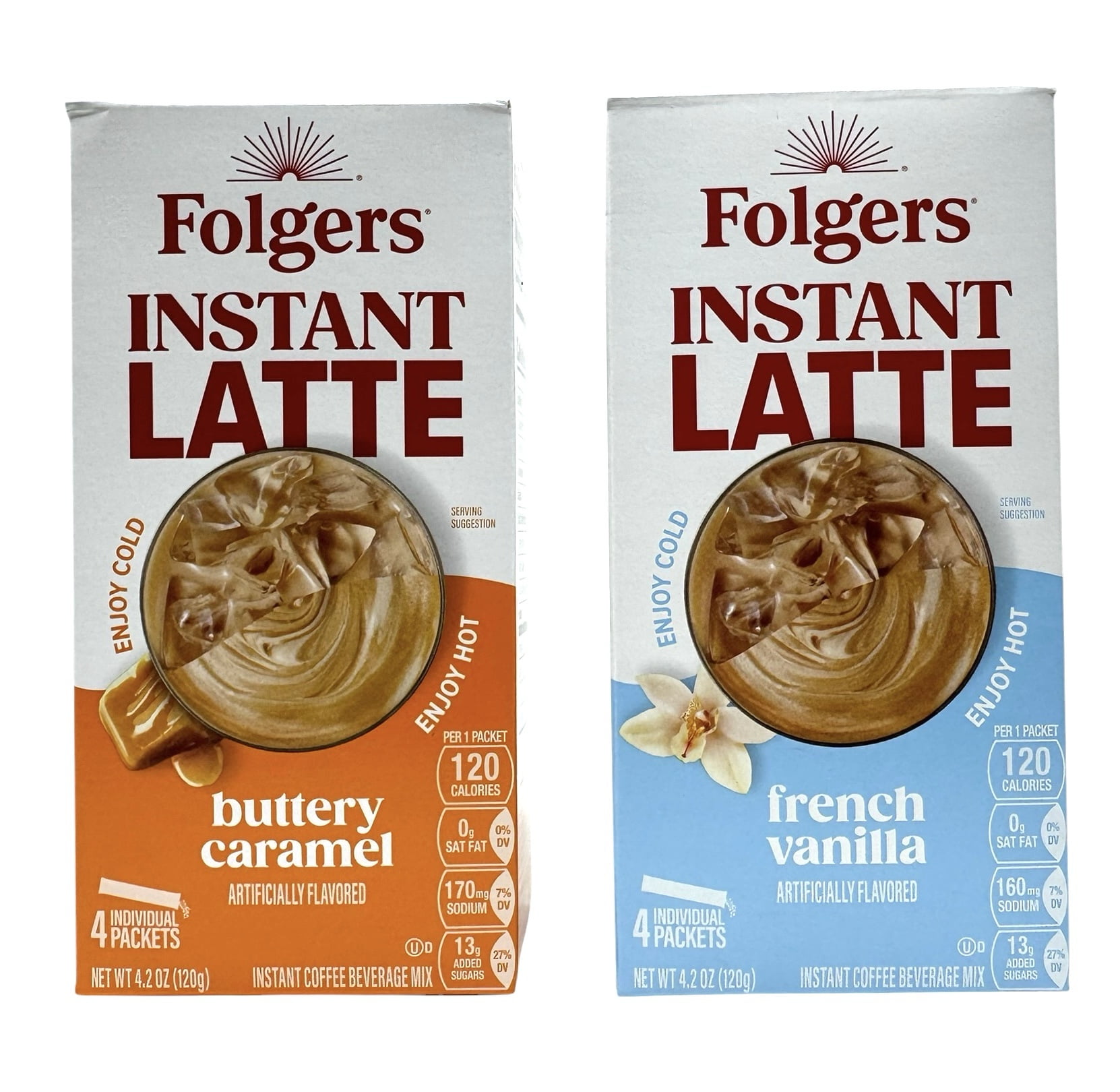 Folgers Instant Latte Buttery Caramel and French Vanilla, Enjoy Hot or ...
