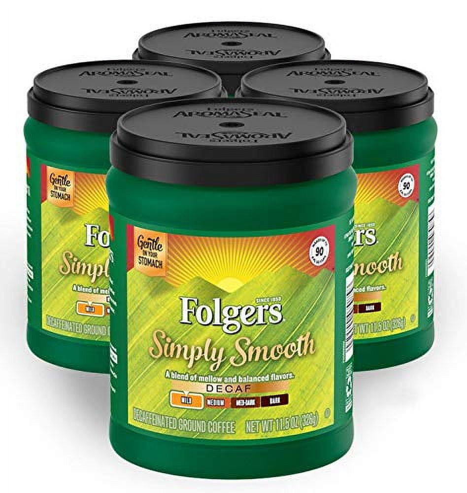 Folgers Simply Smooth Decaf Coffee Mild 4 Pack, Mild Roast, 11.5 Ounce ...
