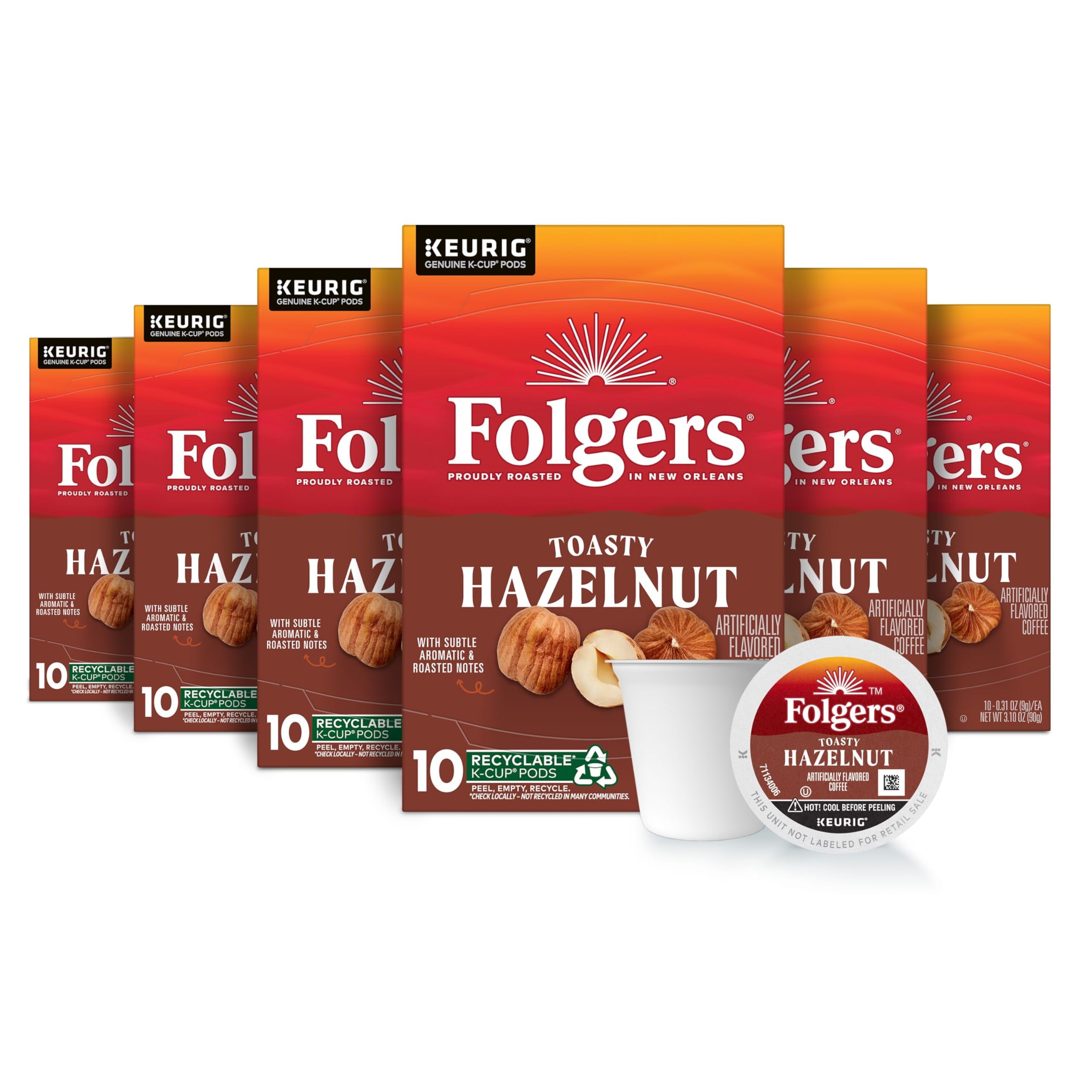 Folgers Toasty Hazelnut Artificially Flavored Coffee, Keurig K-Cup pods ...