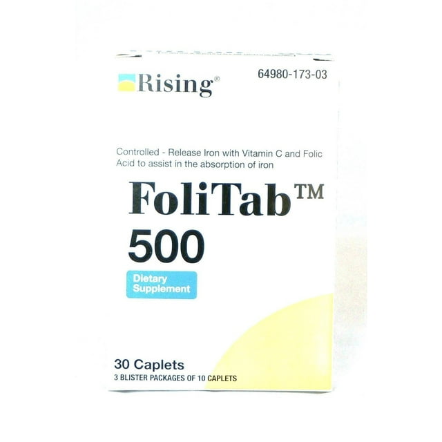 FoliTab 500 Controlled-Release Iron with Vitamin C & Folic Acid Caplets ...