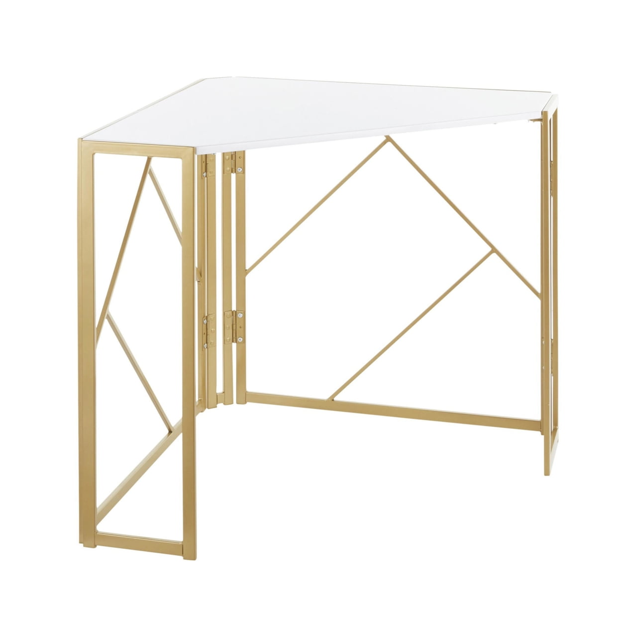 Folia Contemporary Corner Desk In Gold Painted Steel, MDF And White ...