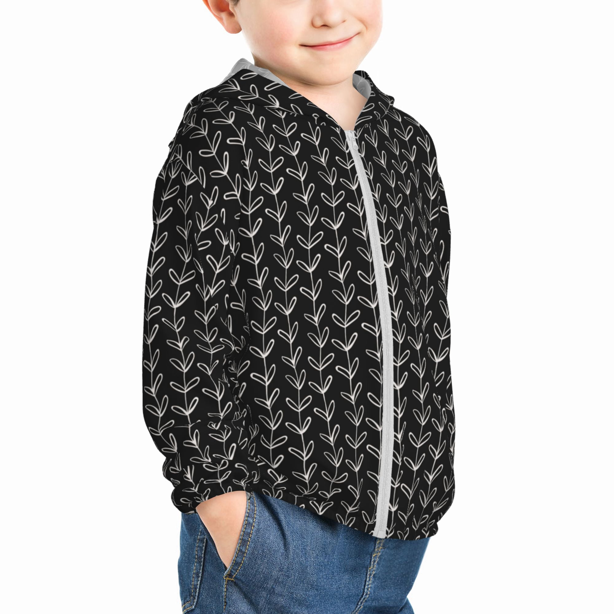 Foliage Background Kids Zip-Up Hoodie Girls Boys Sun Protection Jacket ...