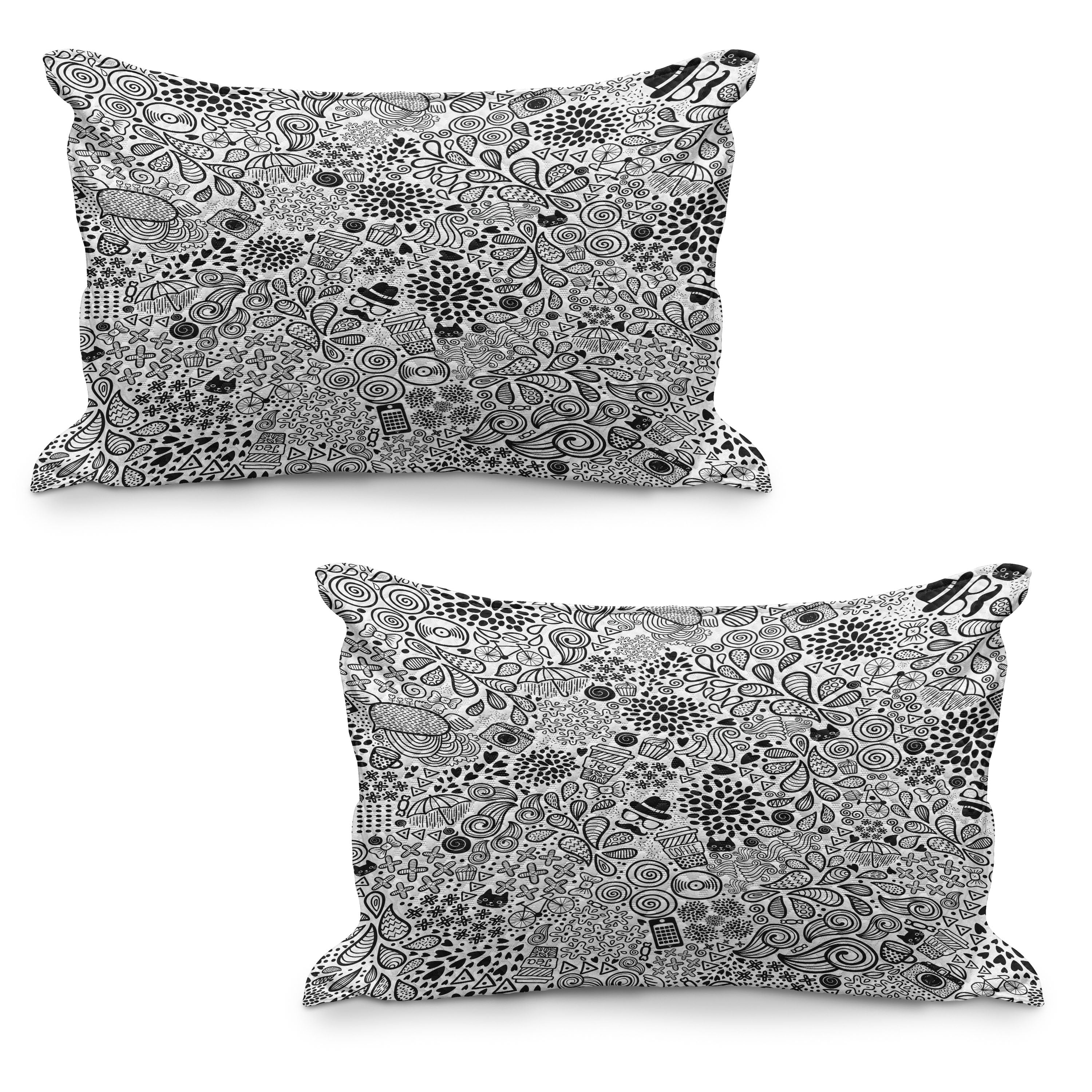 Foliage Quilted Pillowcover Set of 2, Hipster Inspired Abstract Drawing ...