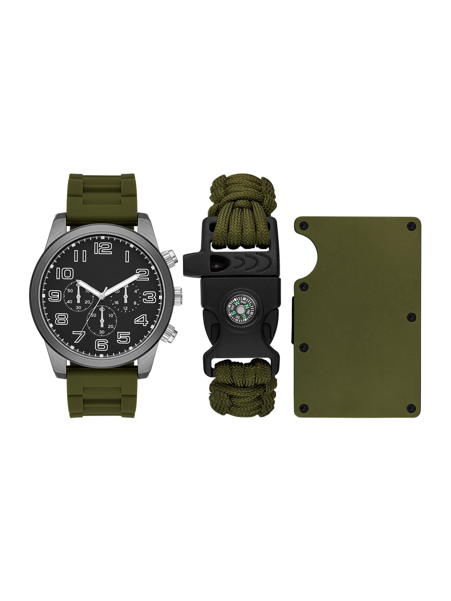 Folio Men's Gunmetal Tone Round Analog Watch with Green Silicone Strap ...